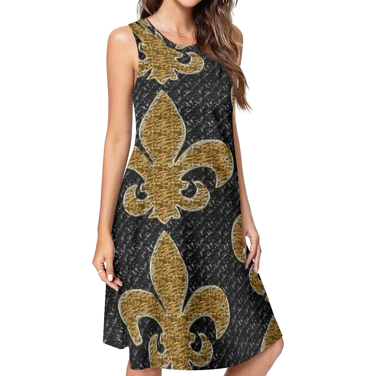 Black and Gold Fleur De Lis Spring Summer Dresses for Women Fashion T ...