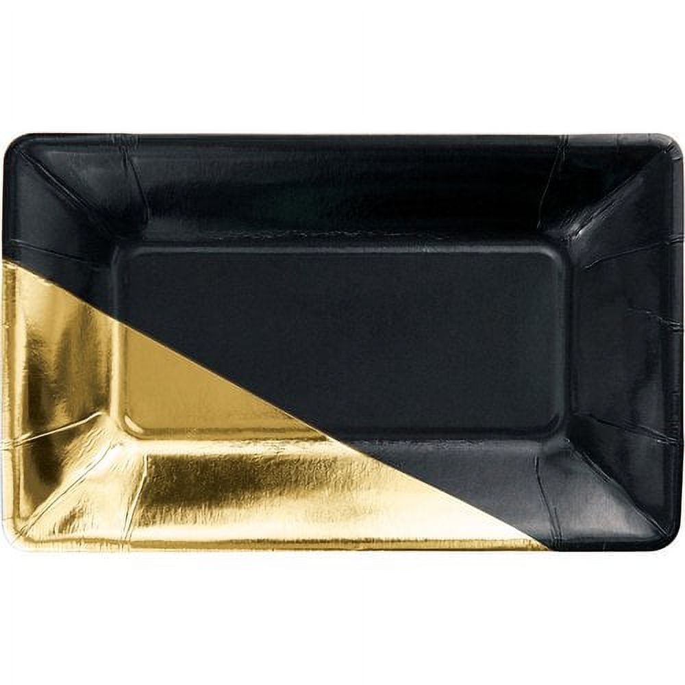 Black and Gold Foil Rectangular Paper Plates by Elise, 24 Count for 24 ...
