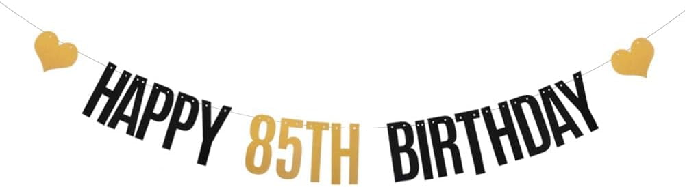 Black and Gold Glitter Happy 85th Birthday Banner for 85 Years Old 85th ...