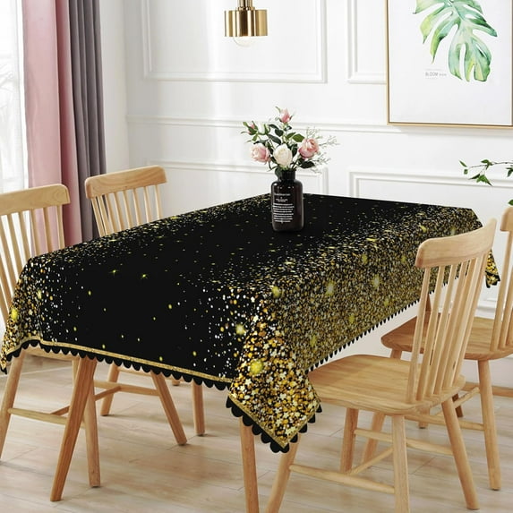 Black and Gold Glitter Pattern Tablecloth, 70x140 Inch Golden Bokeh ...