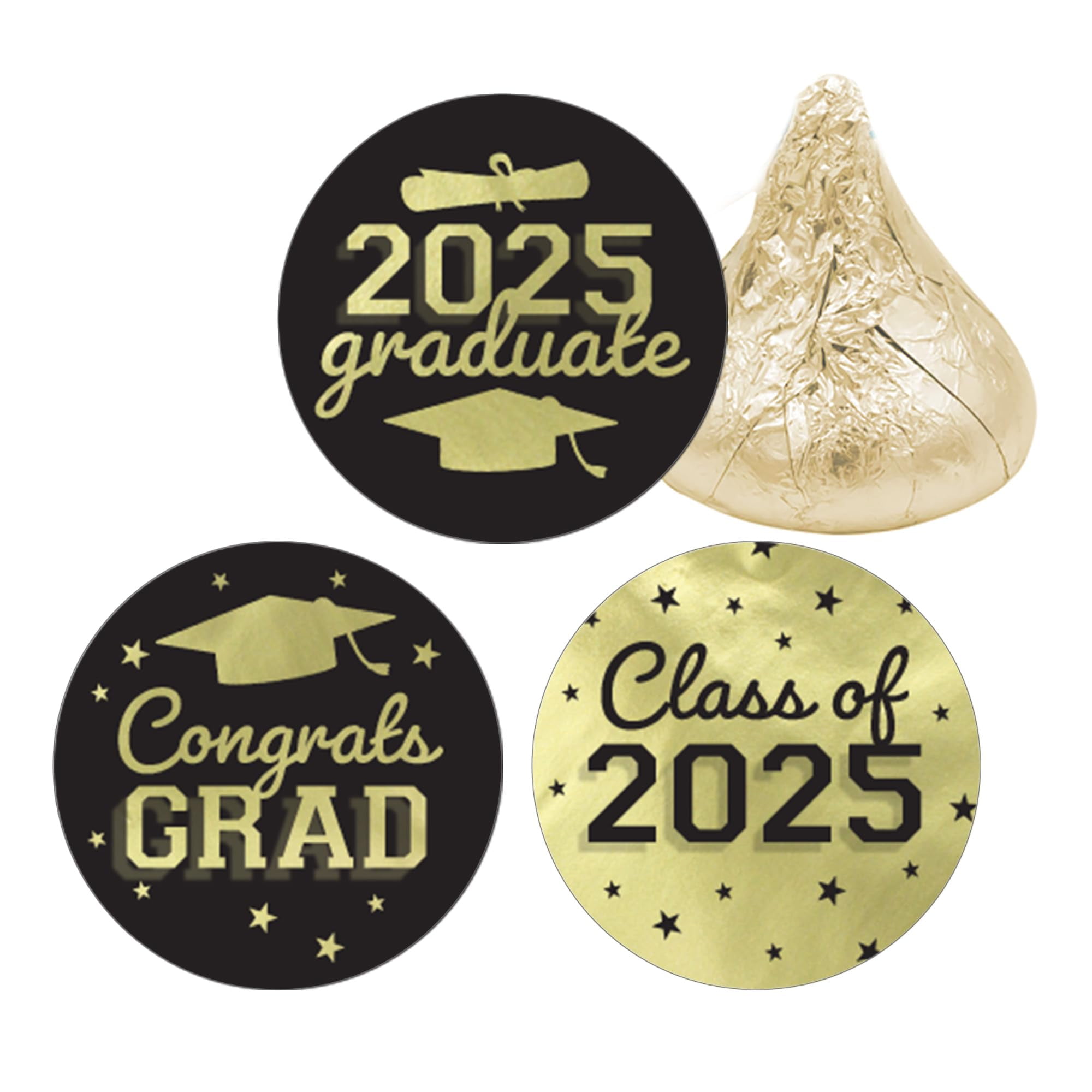 Black and Gold Graduation HMF23 Party Stickers for Kisses Candy ...