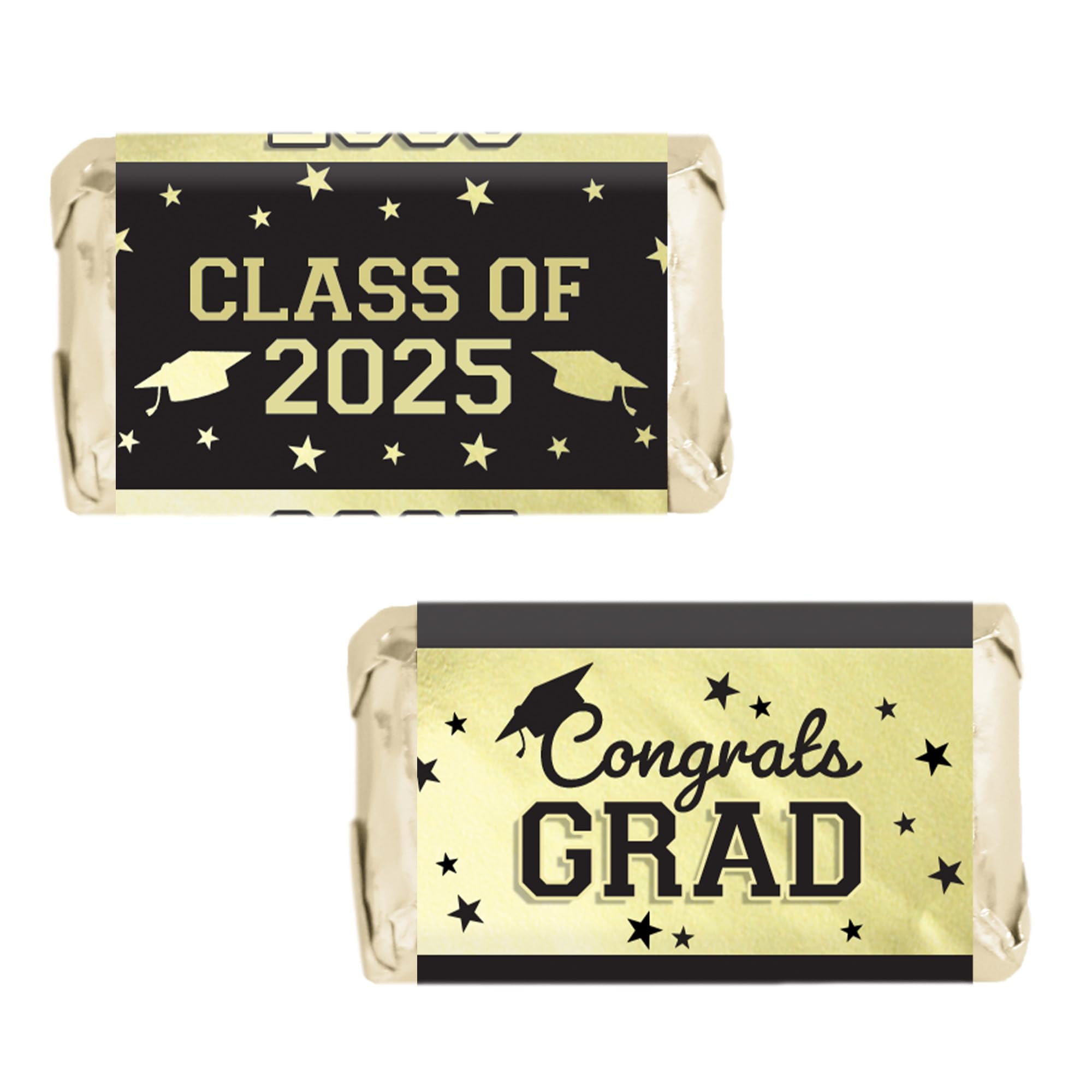 Black and Gold Graduation Party Favor Stickers, Class of 2025 ...