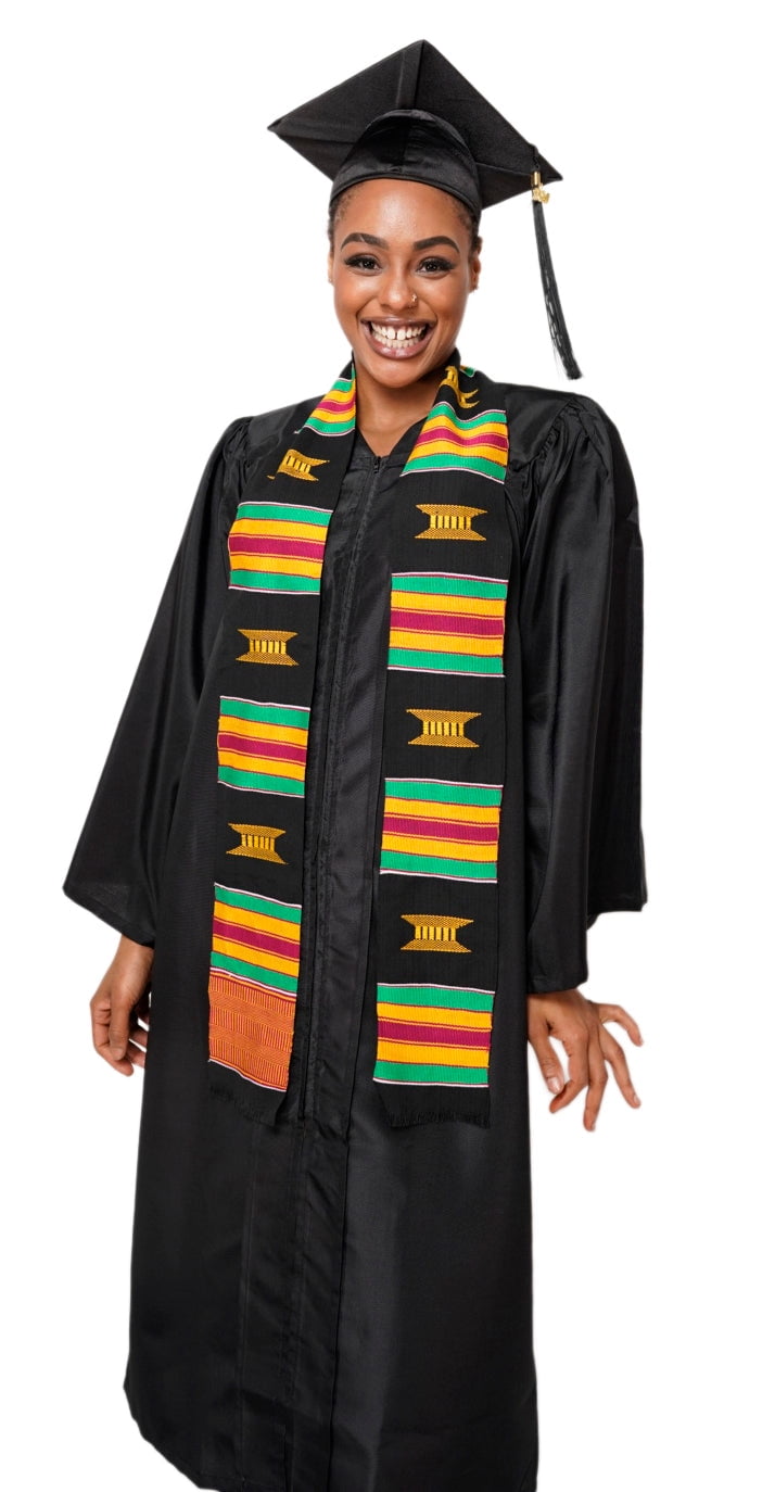 Black and Gold Hand Woven Kente Cloth Graduation Stole / Sash - Walmart.com