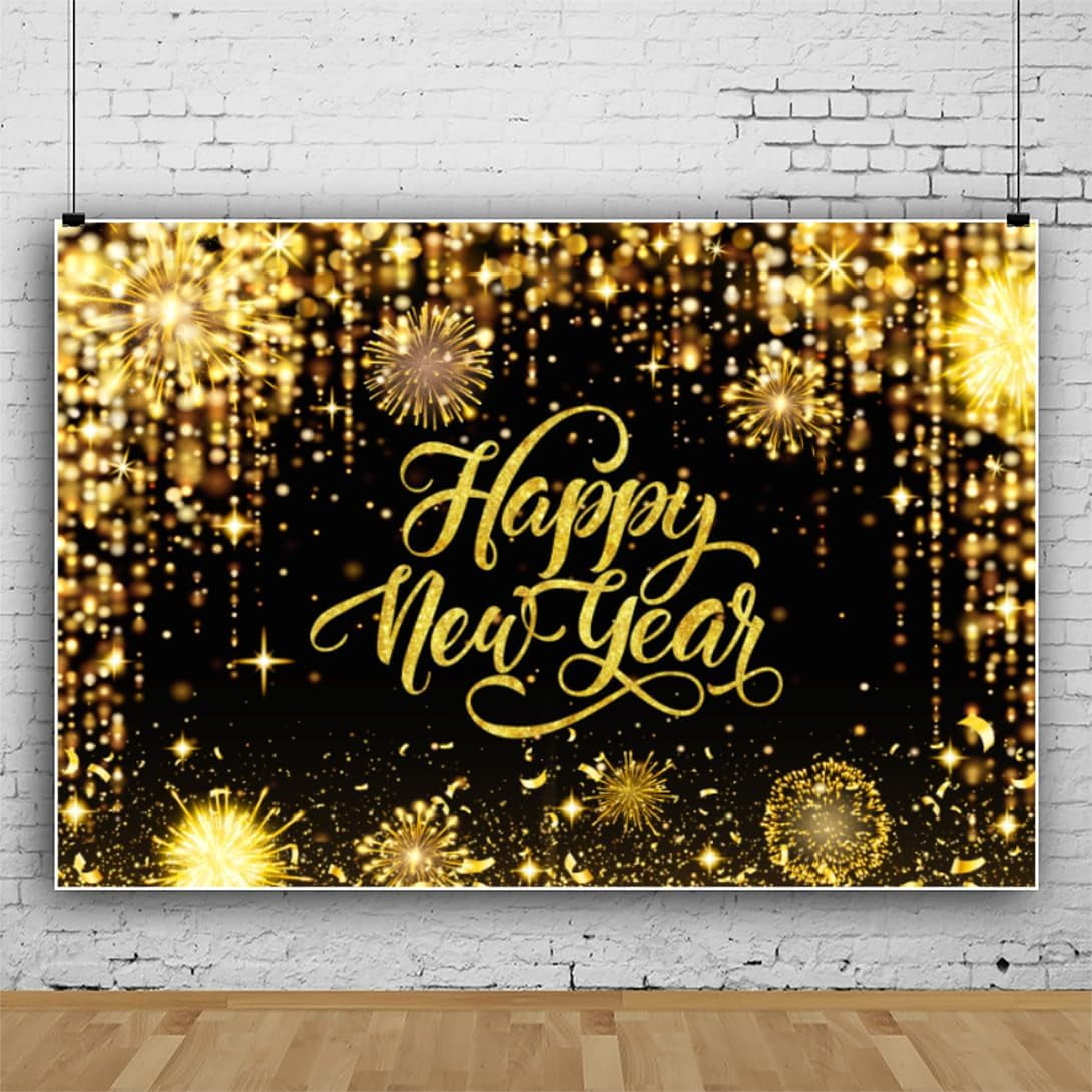 Black and Gold Happy New Year Backdrop Dripping Photography Backdrop ...
