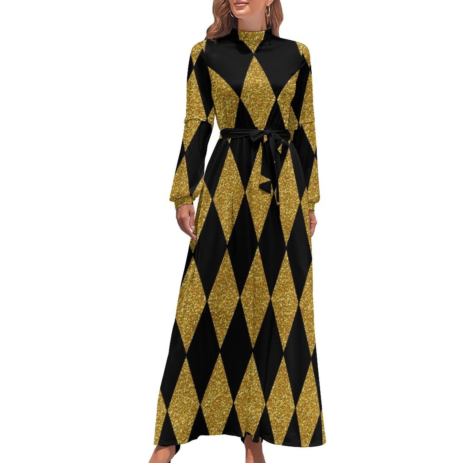 Black and Gold Harlequin Long Dress prom clothes elegant guest wedding ...