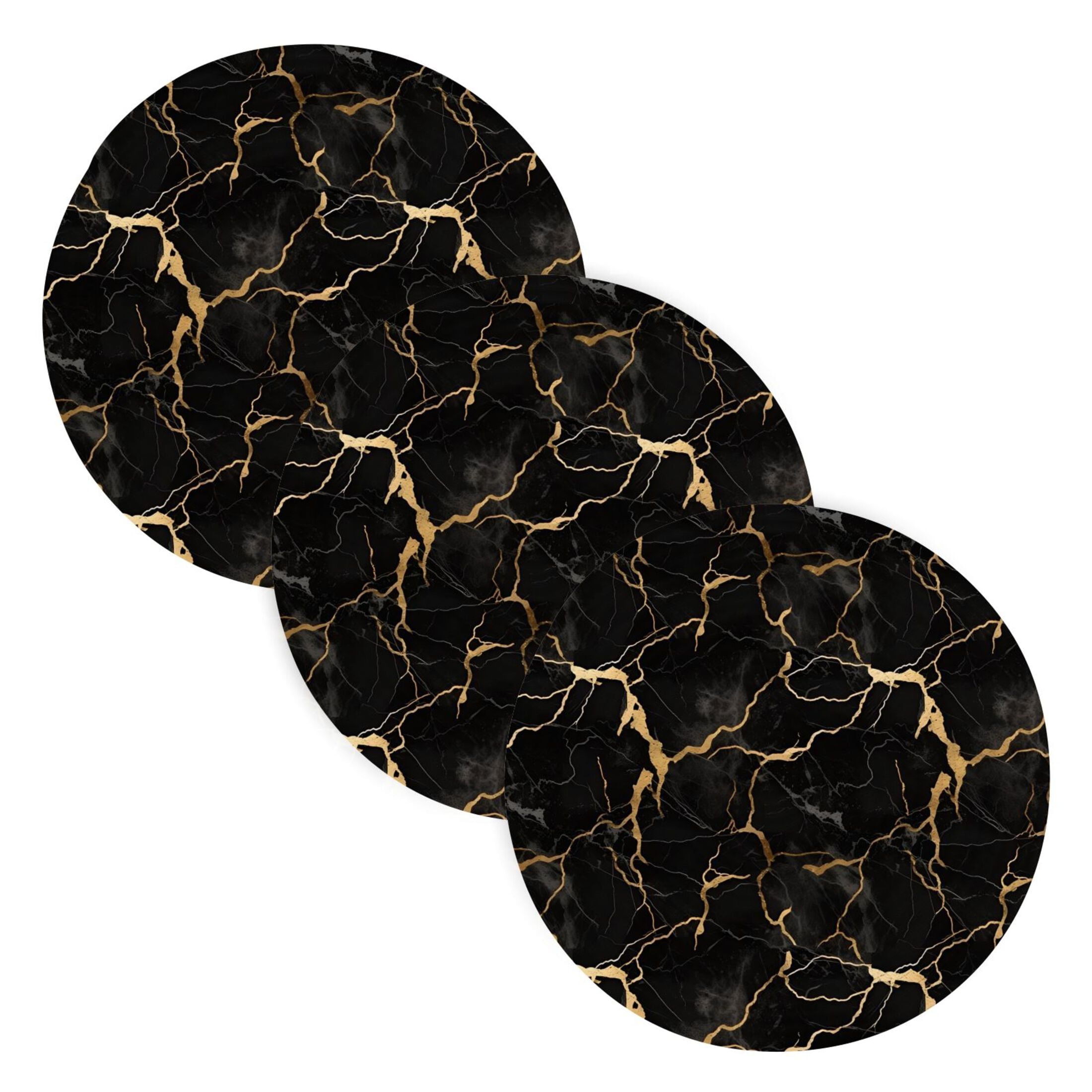 Black and Gold Marble 3 Pcs Pot Holders Trivets Set Woven Heat ...