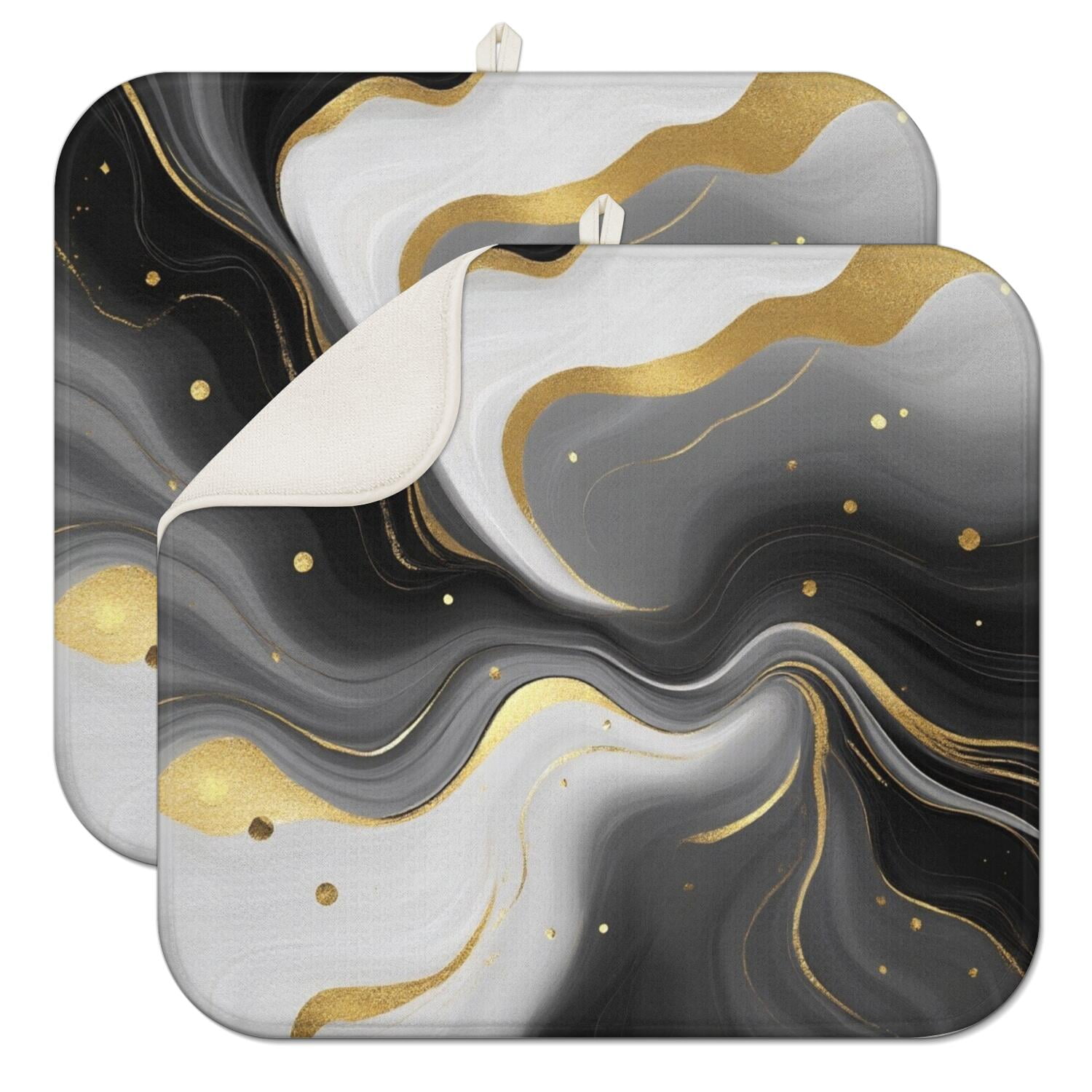 Black and Gold Marble Glitter Splashes Pattern Dish Drying Mat for ...