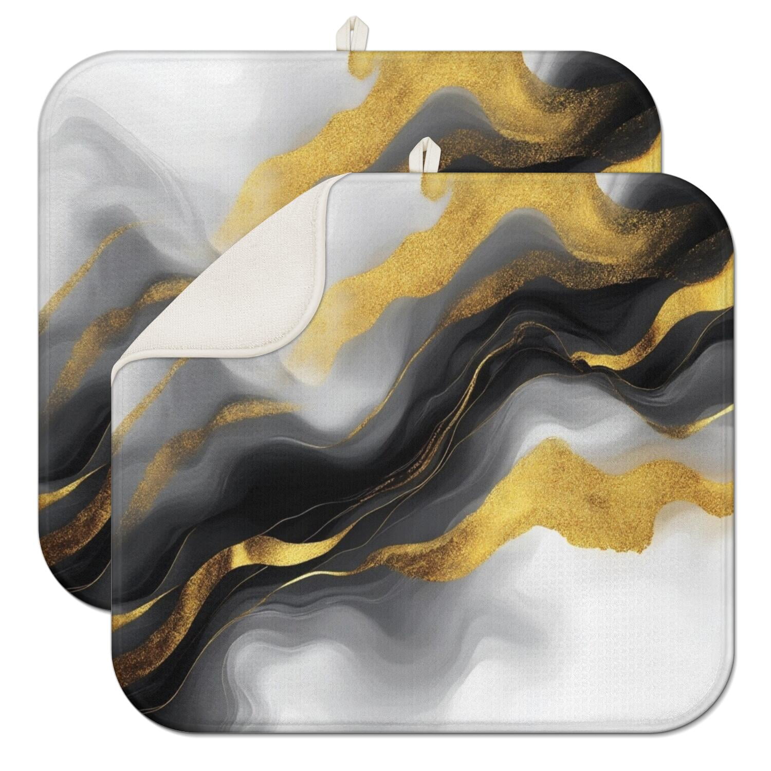 Black and Gold Marble Glitter Streaks Pattern Dish Drying Mat for ...