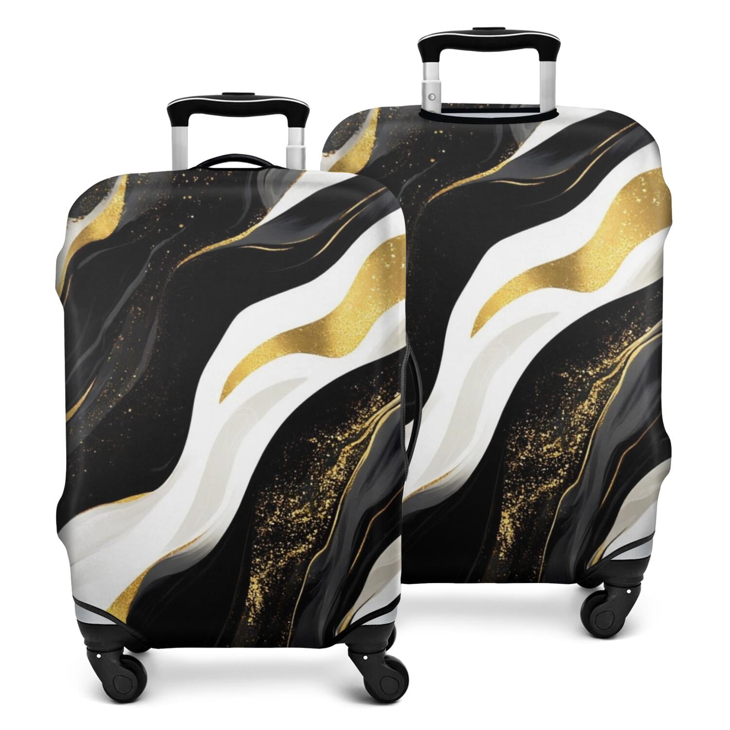 Black and Gold Marble Layered Waves Pattern Luggage Cover Fashion ...