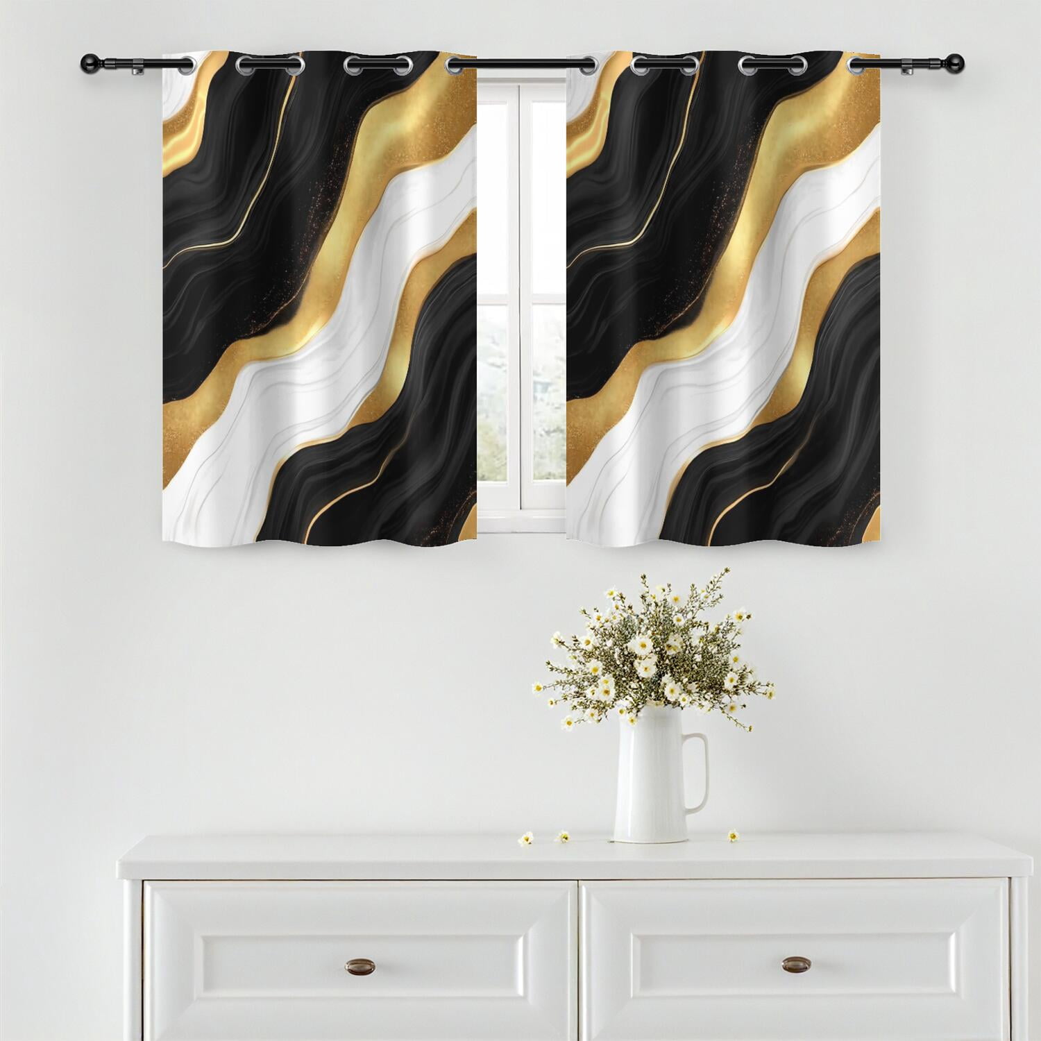 Black and Gold Marble Pattern Blackout Curtains,Triple Weaved Fabric ...