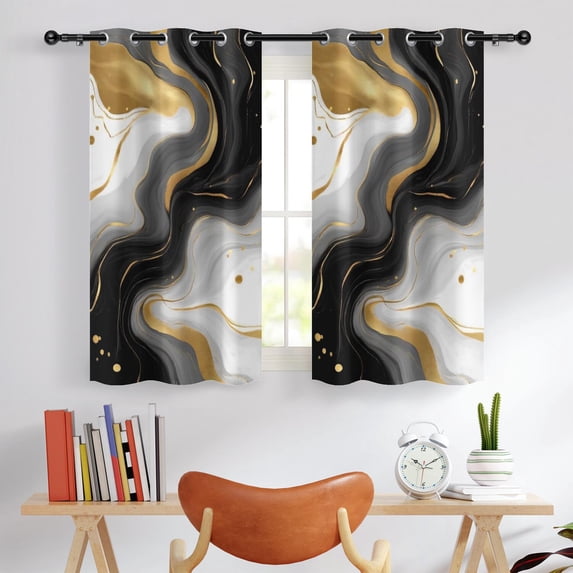 Black and Gold Marble Pattern Blackout Curtains,Triple Weaved Fabric ...