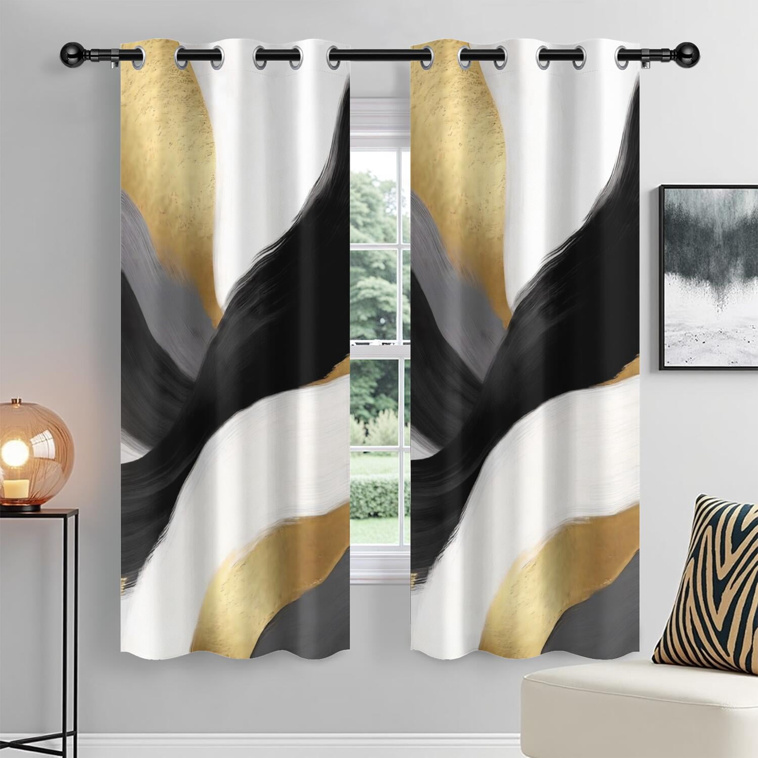 Black and Gold Marble Pattern Blackout Curtains,Triple Weaved Fabric ...