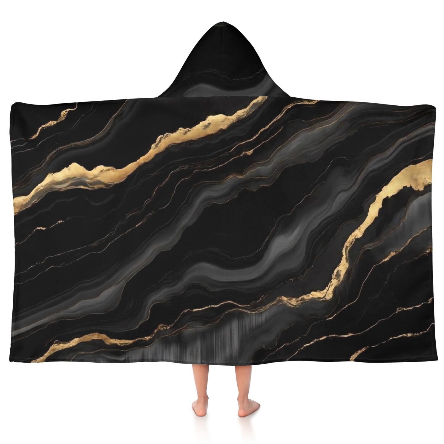 Black and Gold Marble Pattern Teens Hooded Bath Towel Wrap for Ages 3 ...