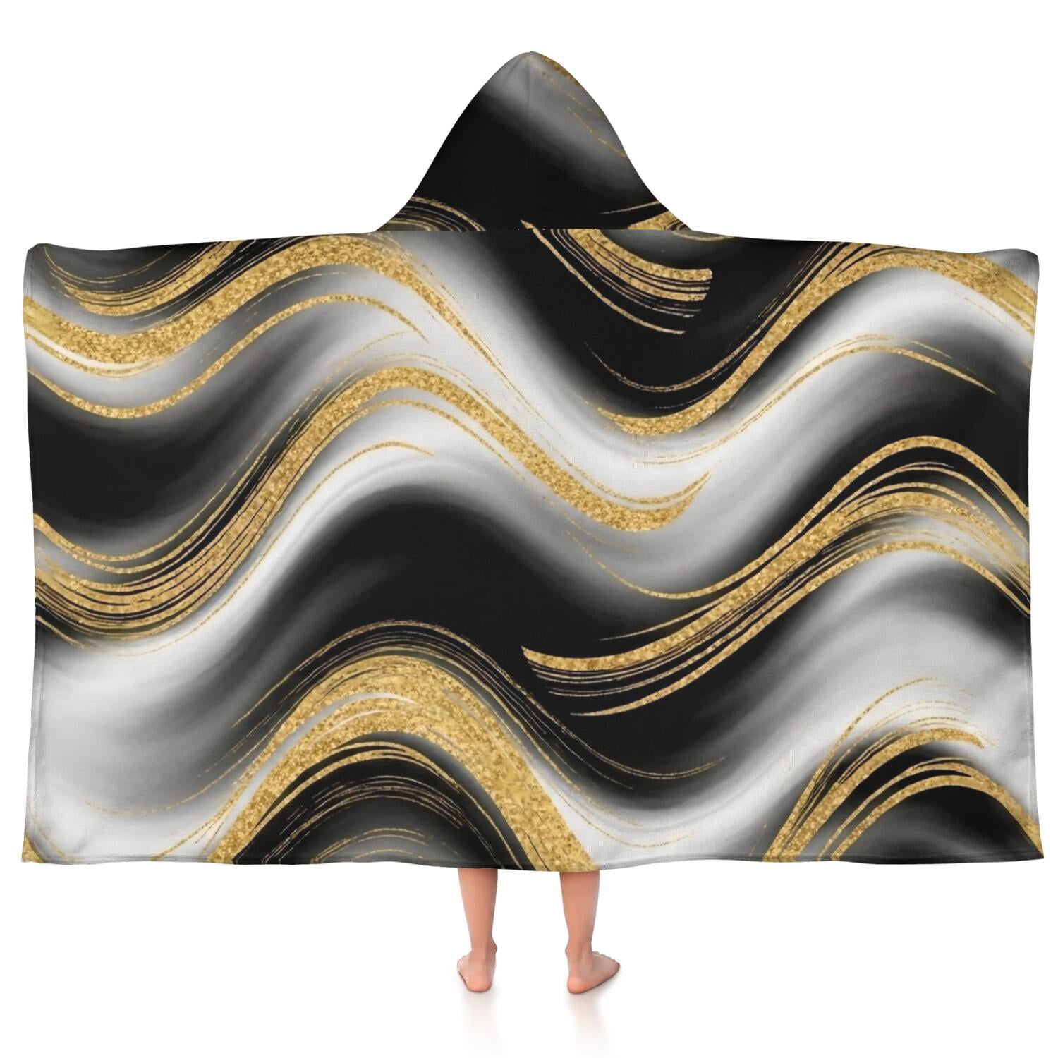 Black and Gold Marble Pattern Teens Hooded Bath Towel Wrap for Ages 3 ...