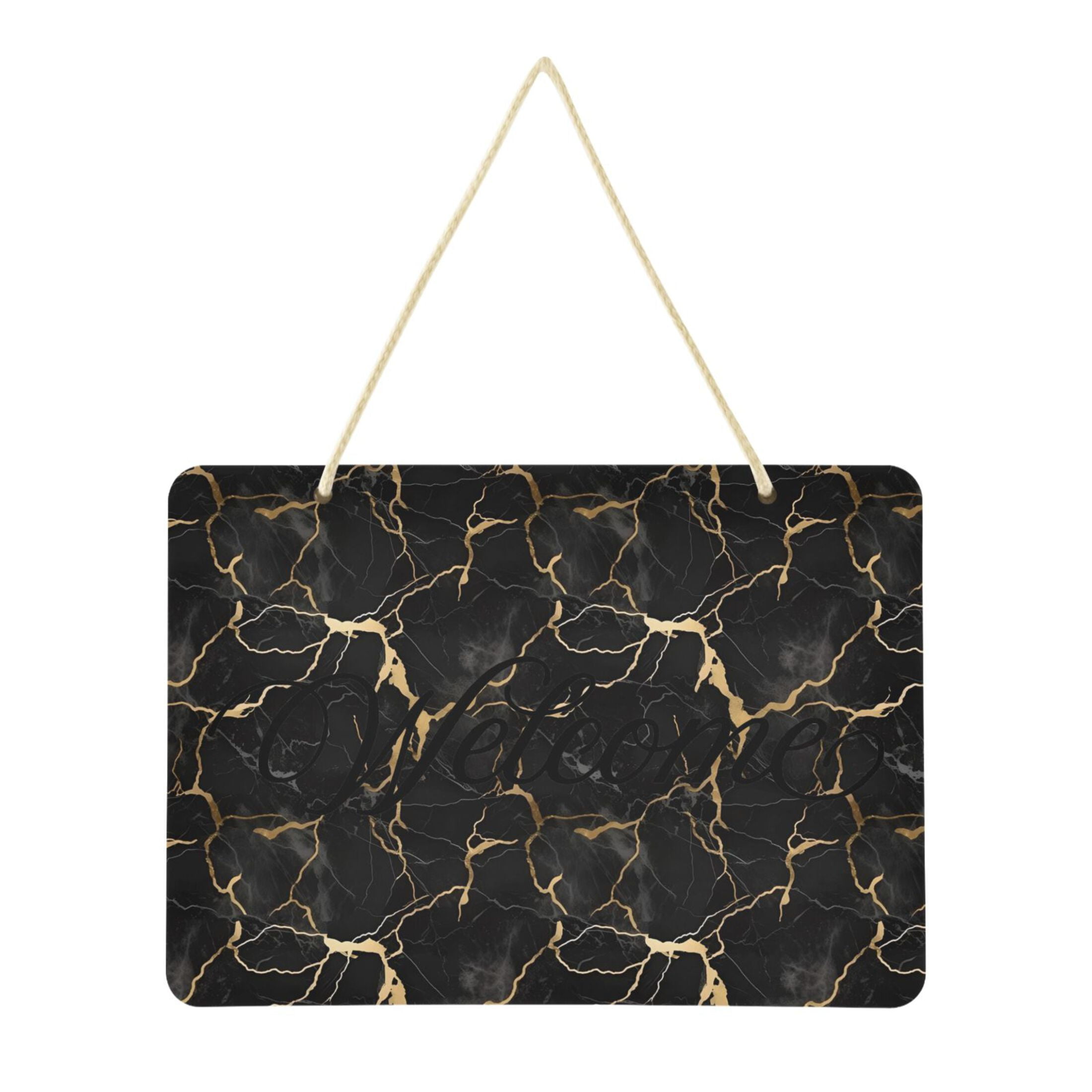 Black and Gold Marble Welcome Sign Front Door PVC 14x10 inch Hanger ...