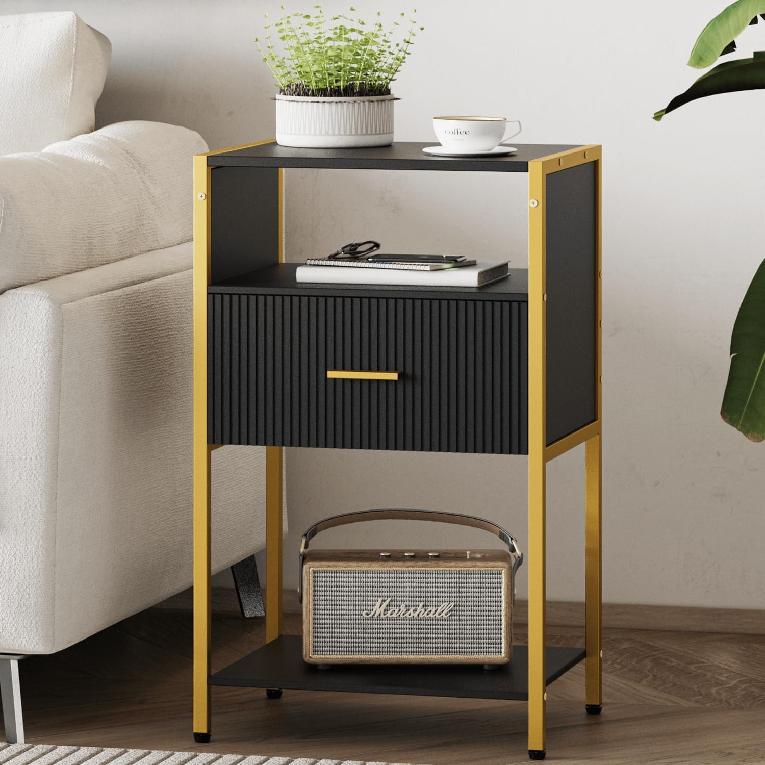 Black and Gold Nightstand, Modern Nightstand with Drawer - Walmart.com
