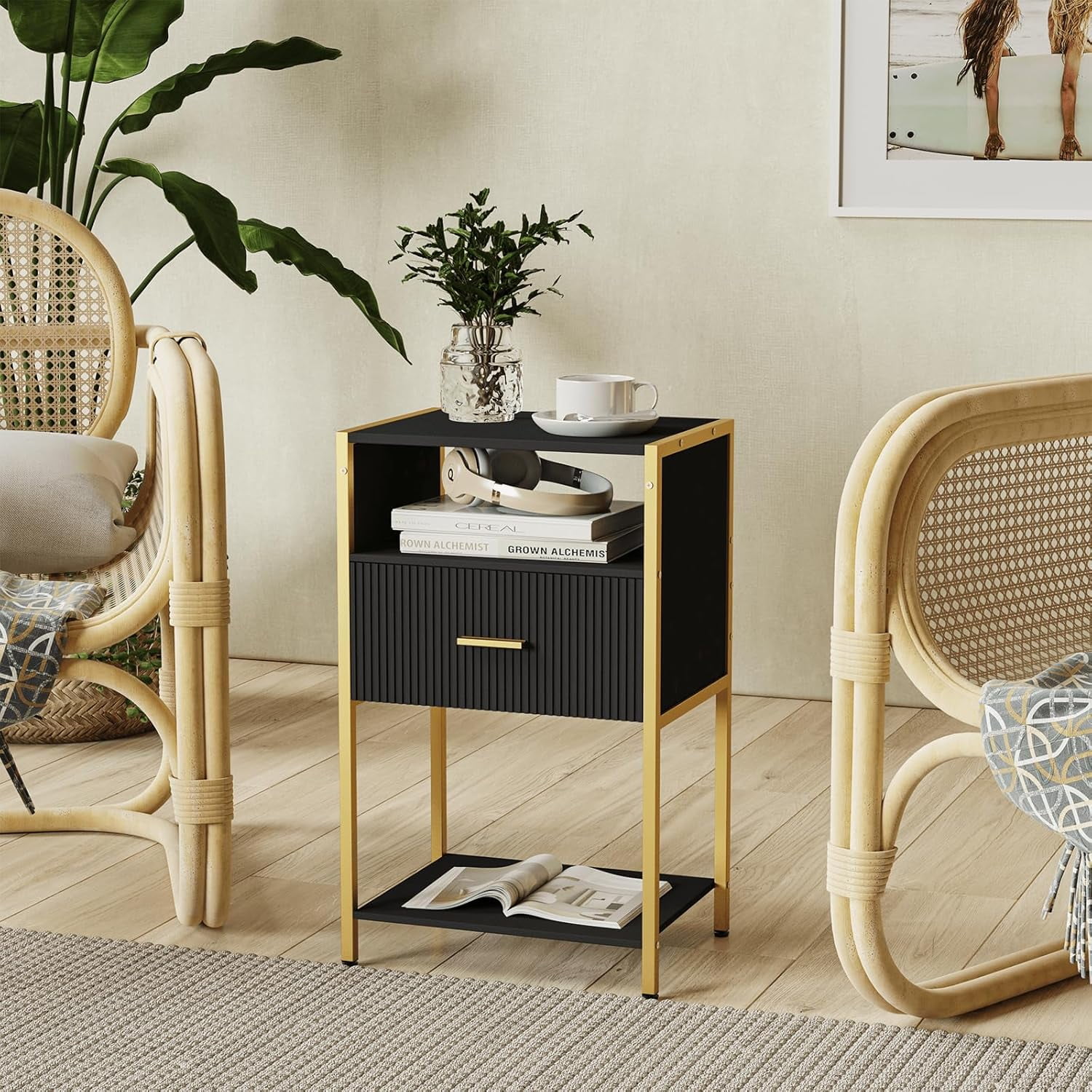 Black and Gold Nightstand, Modern Nightstand with Drawer - Walmart.com