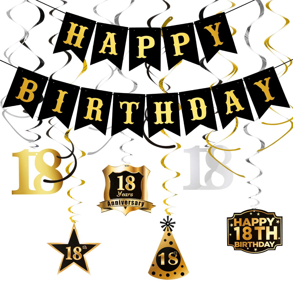 Black and Gold PriNst 18th Birthday Decorations Kit, Happy 18th ...