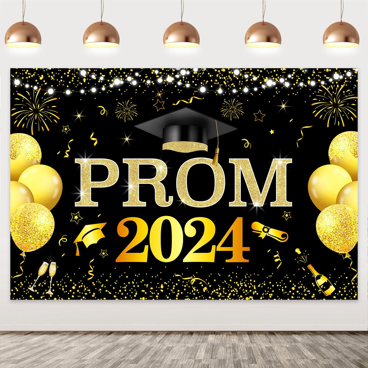 Black and Gold Prom 2024 Graduation Background Cloth Graduation ...
