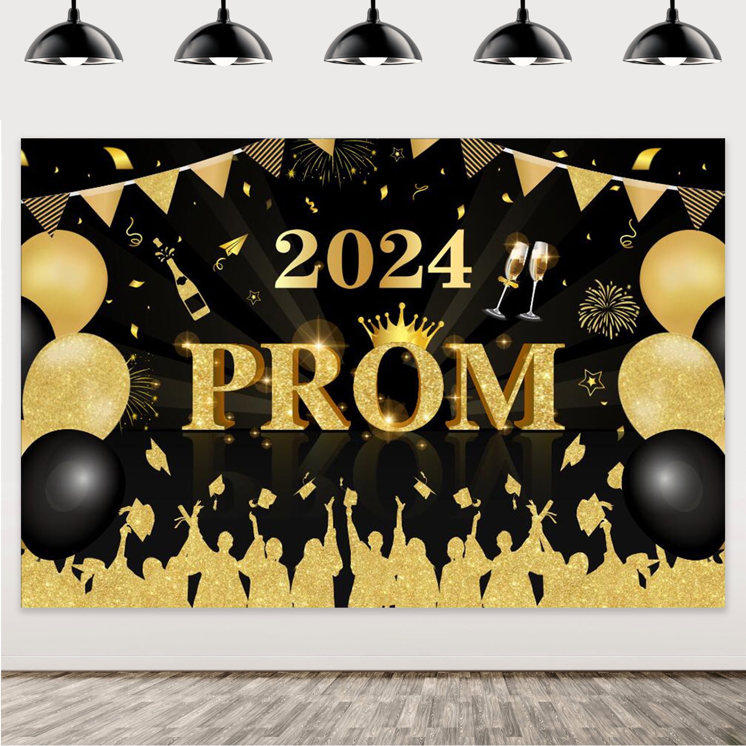 Black and Gold Prom Party Decorations, Graduation Party Backdrop, 2024 ...