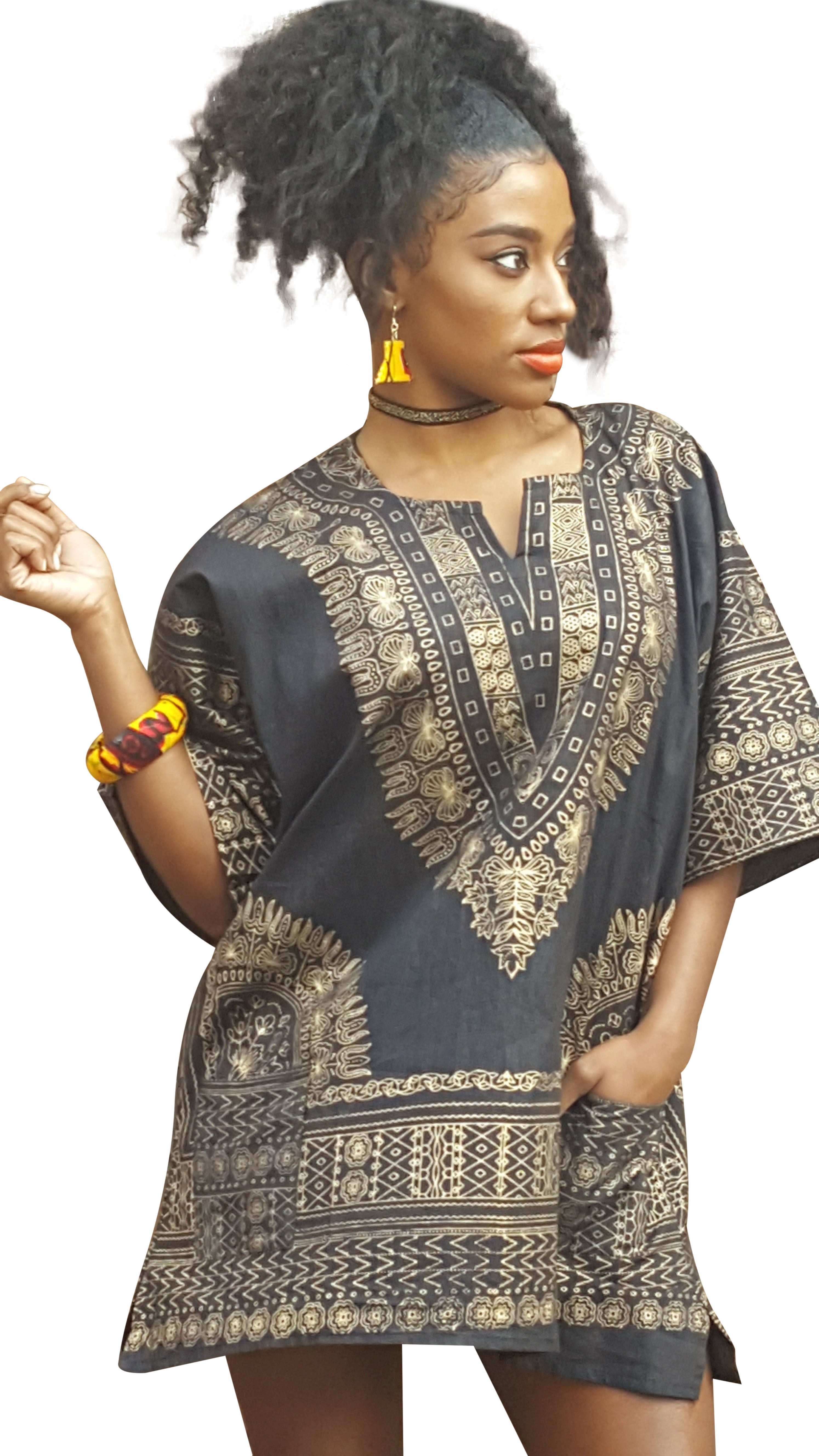 Black and Gold Traditional African Print Dashiki Top - Walmart.com