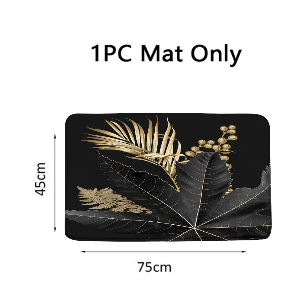 Black and Gold Tropical Plant Palm Leaf Bathroom Shower Curtain Set for Bathtub Exotic Leaves ...