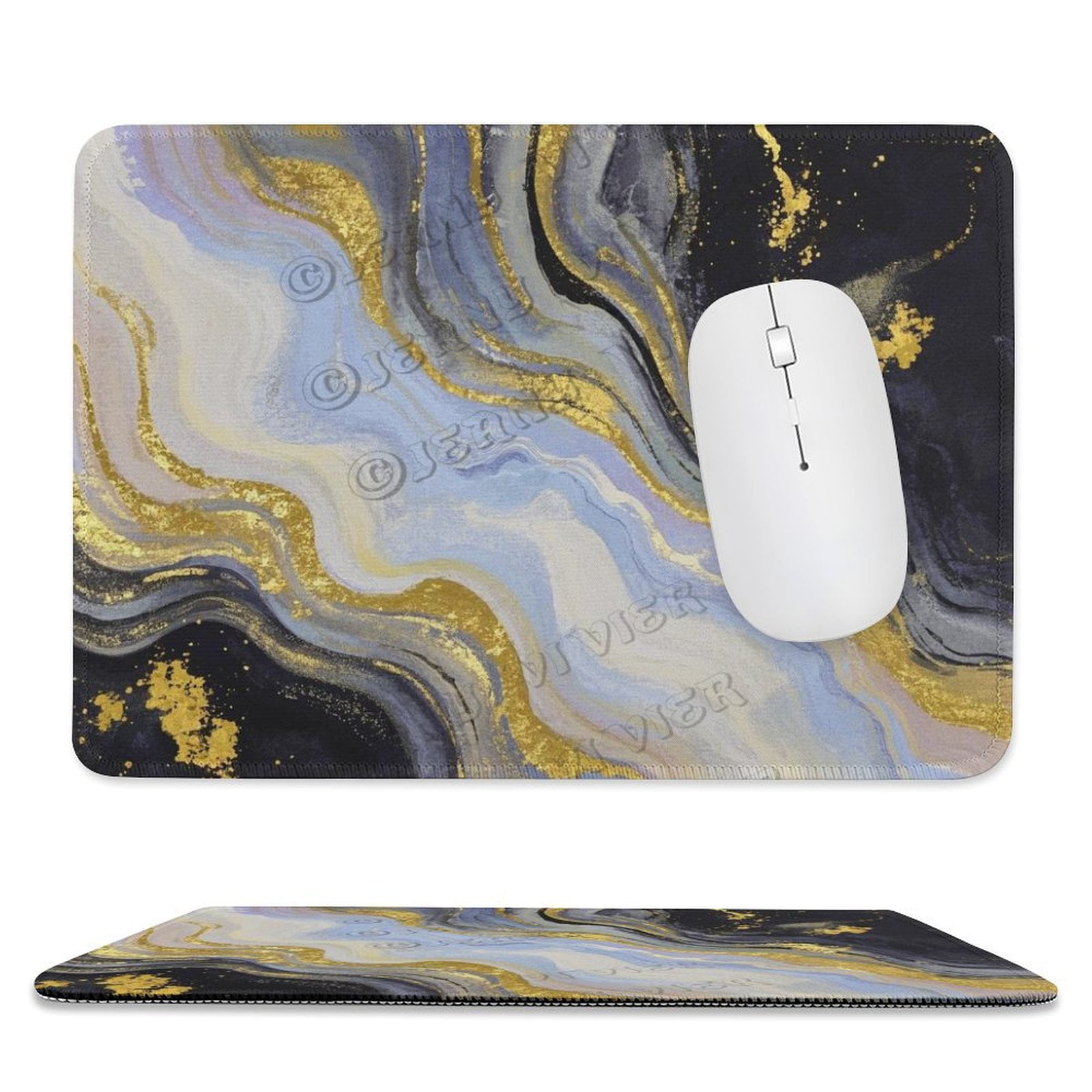 Black and Golden Marble Mouse Pad, 8" x 10", Stitched Edge, Washable ...