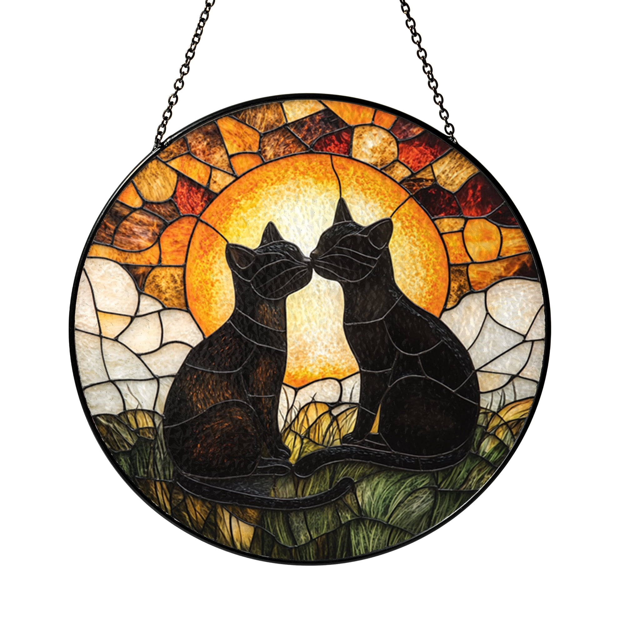 Black and Gray Cat Couple Stained Glass Suncatcher – Window Decor ...