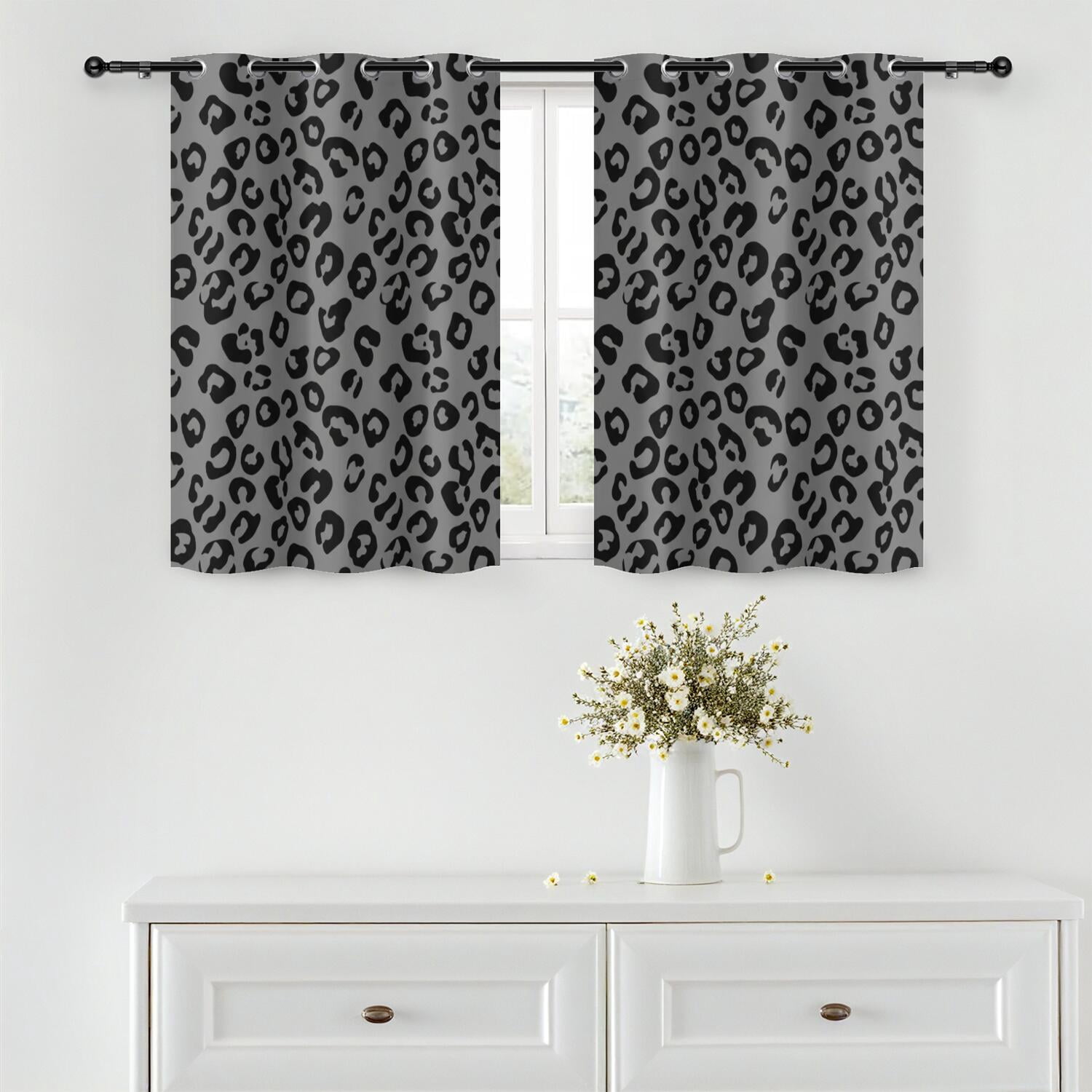 Black and Gray Leopard Print Pattern Blackout Curtains,Triple Weaved ...