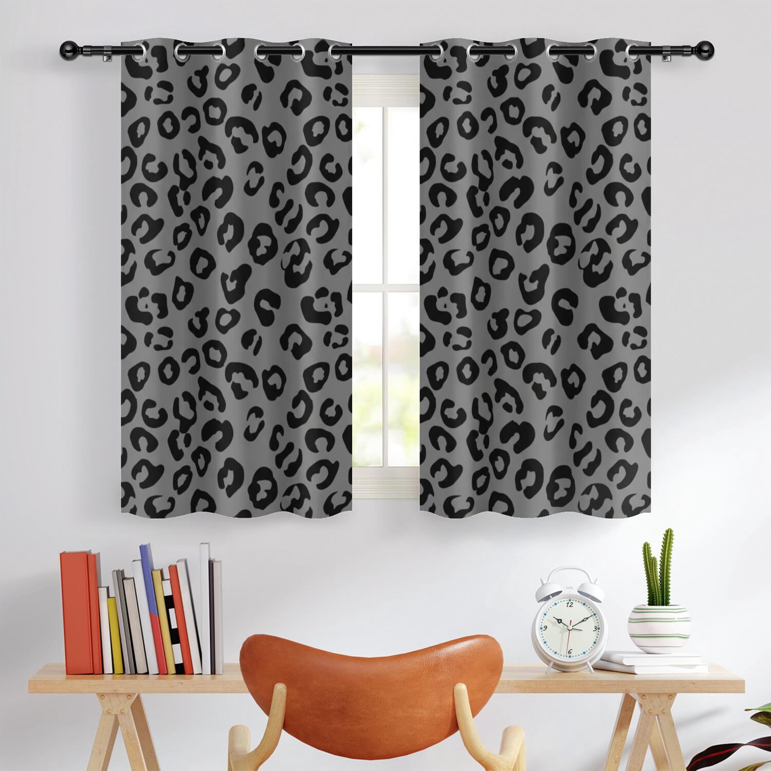 Black and Gray Leopard Print Pattern Blackout Curtains,Triple Weaved ...