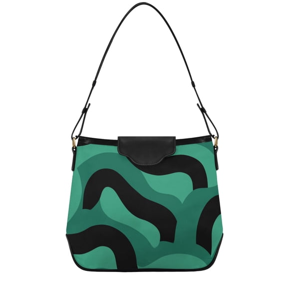 Black and Green Wavy Pattern Women's Tote Bag Convertible Handbags Hobo ...