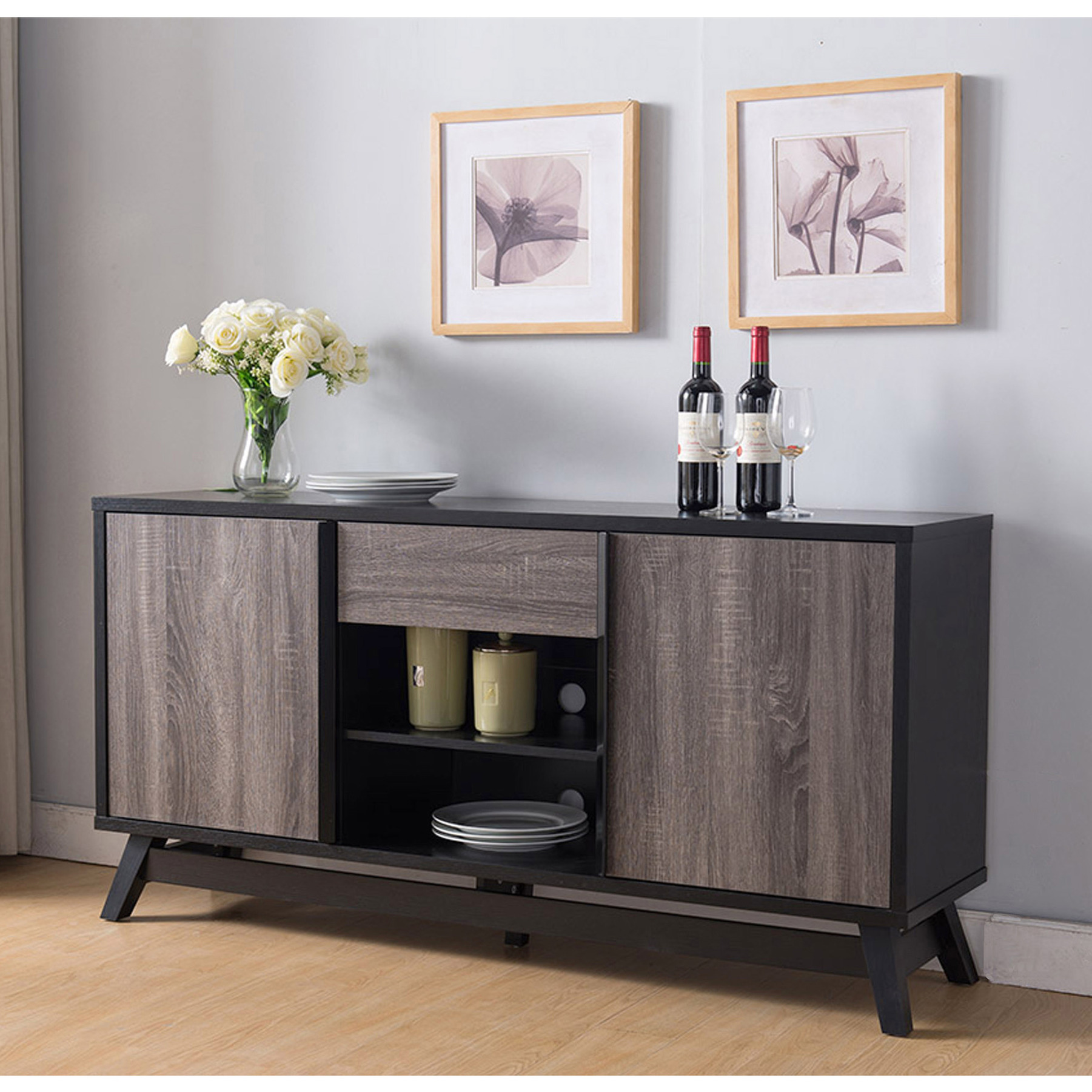 Black and Grey Modern TV Stand Buffet | Two Door Cabinet and Drawer ...