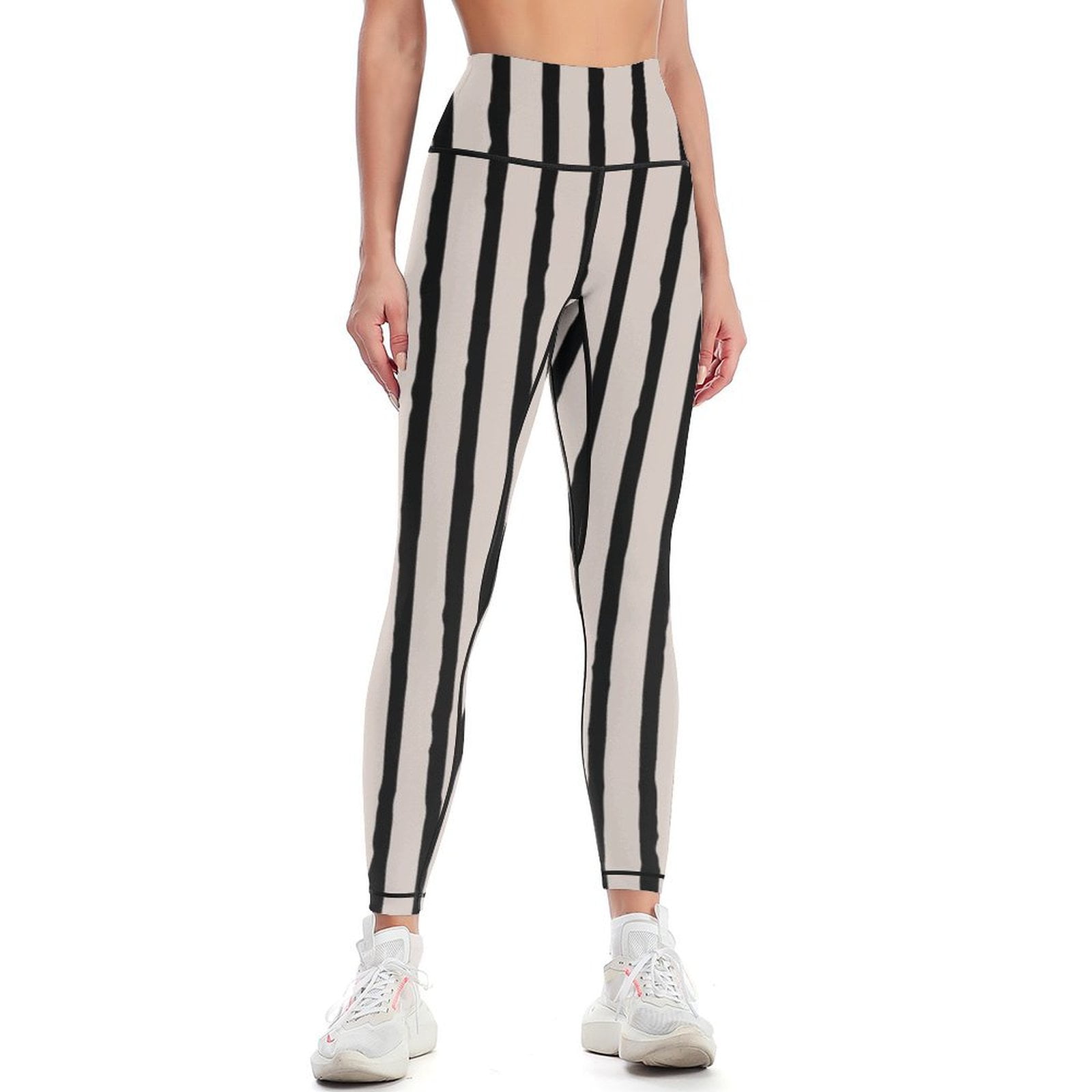 Black and Ivory Hand drawn Vertical Stripes Leggings Women's push up ...