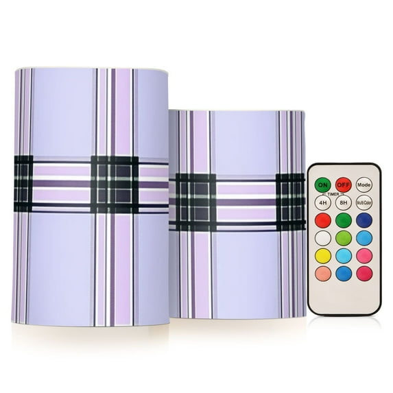 Black and Light Purple Plaids Flickering Flameless Candles LED Tealight ...