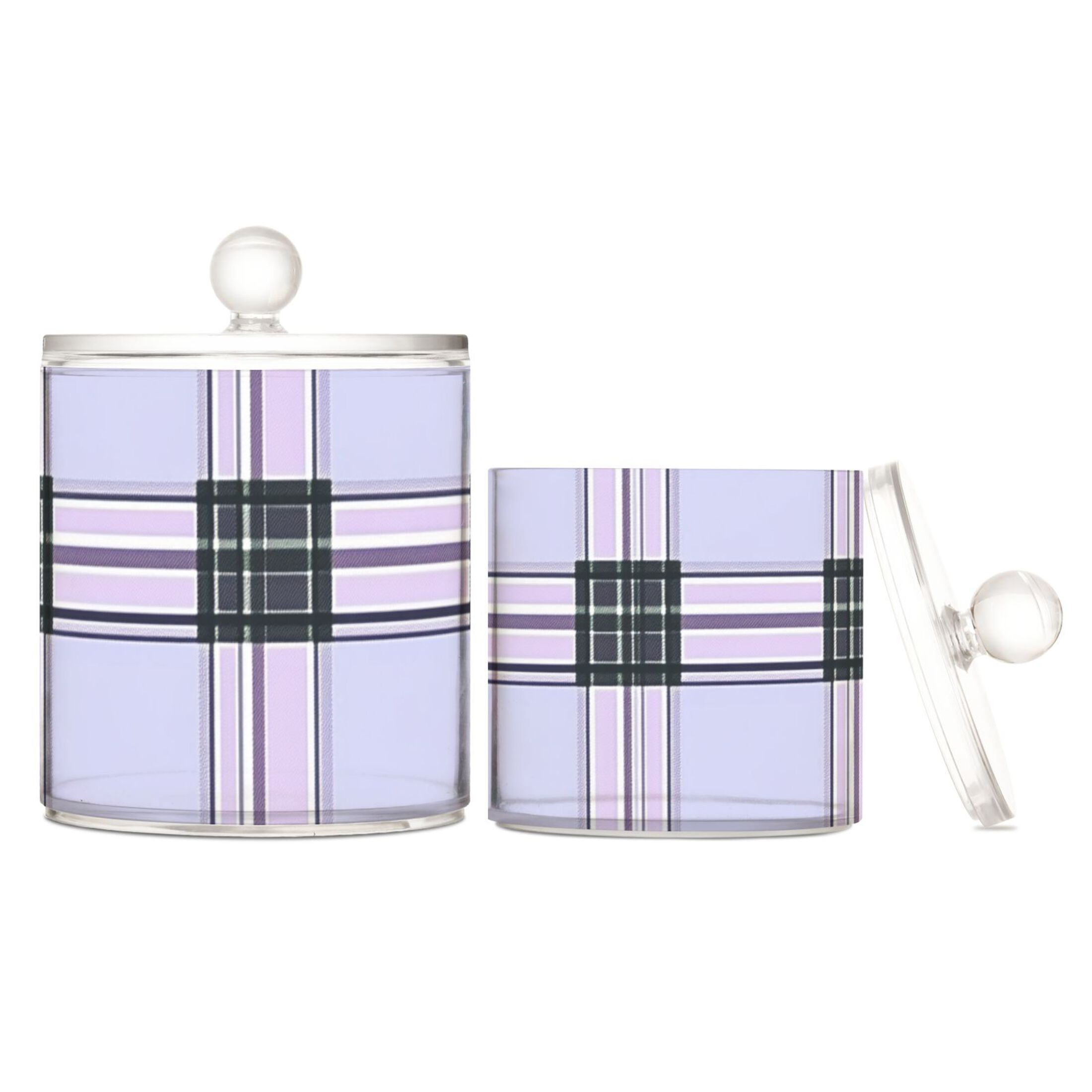 Black and Light Purple Plaids Translucent Plastic Cans Storage ...