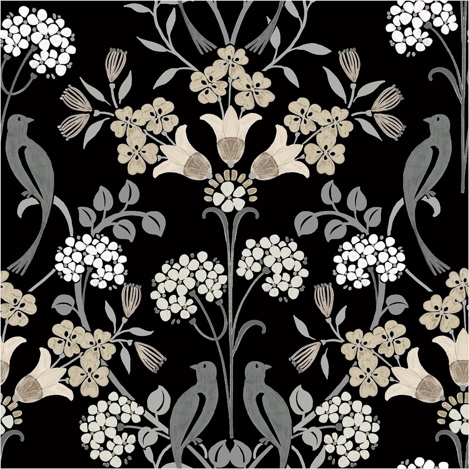 Black and Neutral Meadow Song Peel and Stick Wallpaper, NUS6095 ...