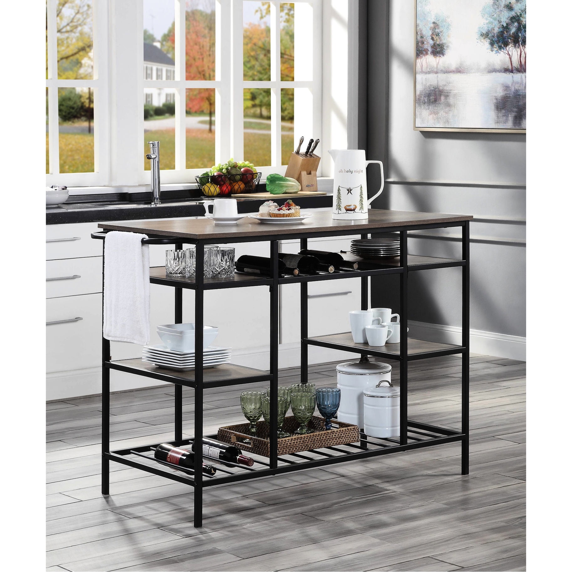 Black and Oak Colors, Multiple Open Compartments | Great for Kitchen ...