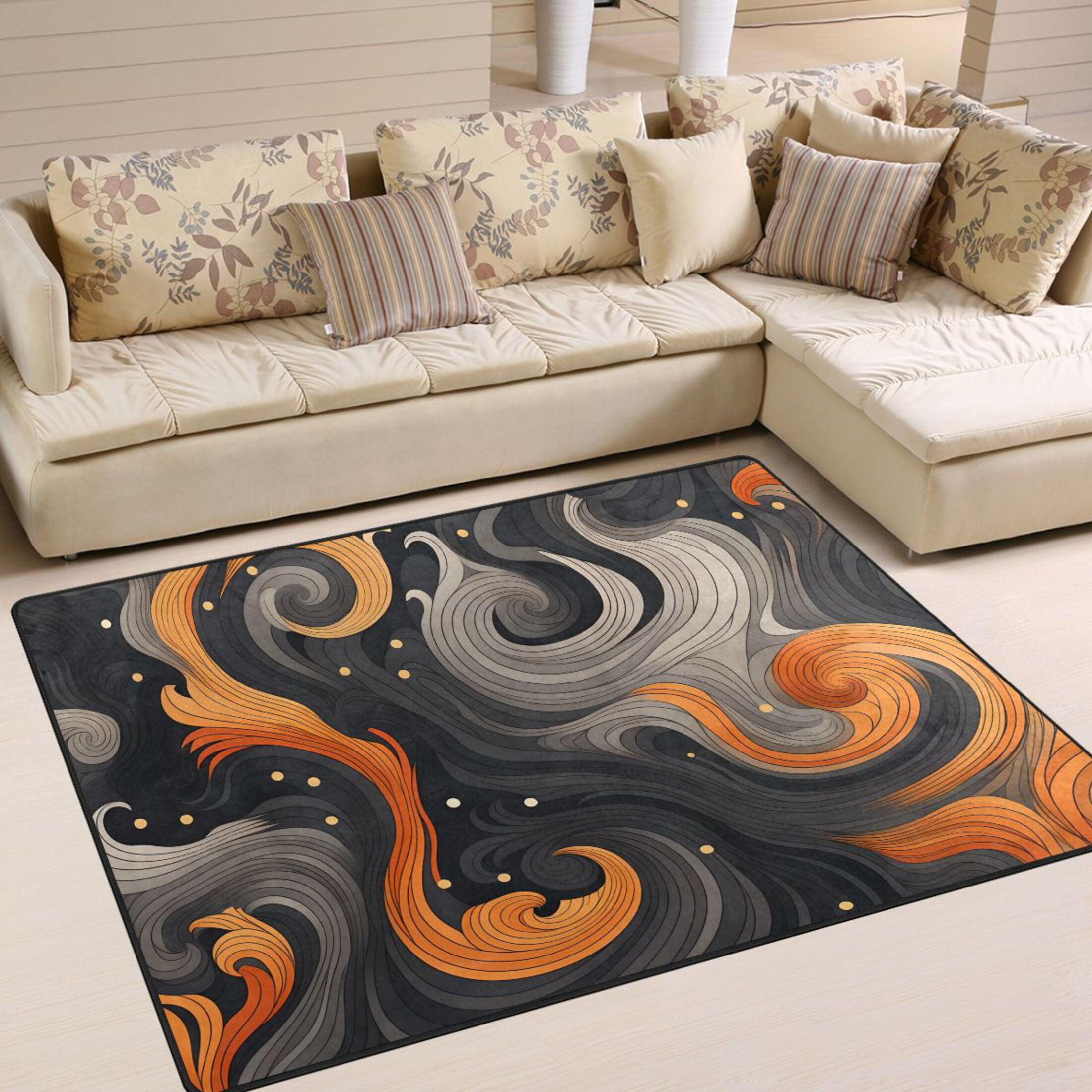 Black and Orange Area Rugs Soft Non-Slip Floor Mats Large Nursery ...