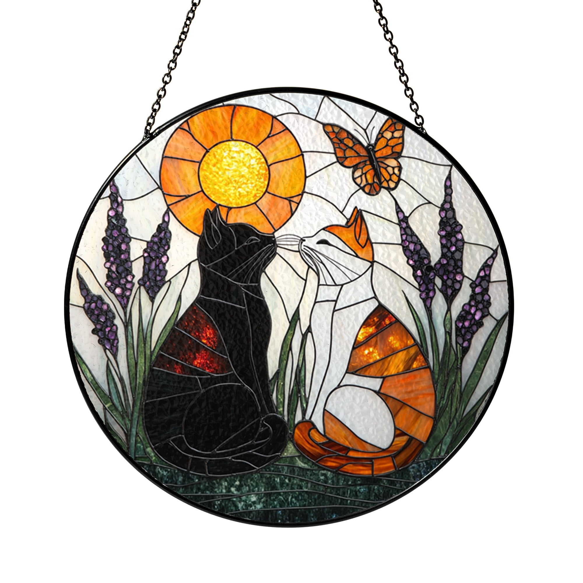 Black and Orange Cat Couple Stained Glass Style Suncatcher, Feline ...