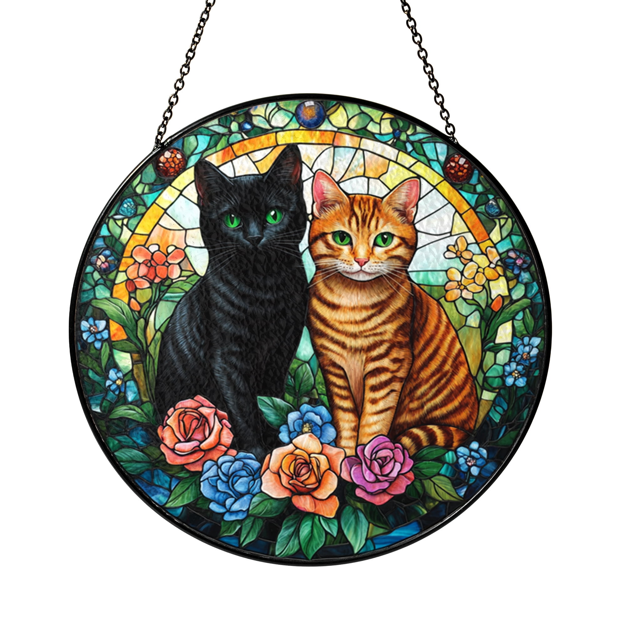 Black and Orange Cat Stained Glass Style Window Suncatcher - Walmart.com