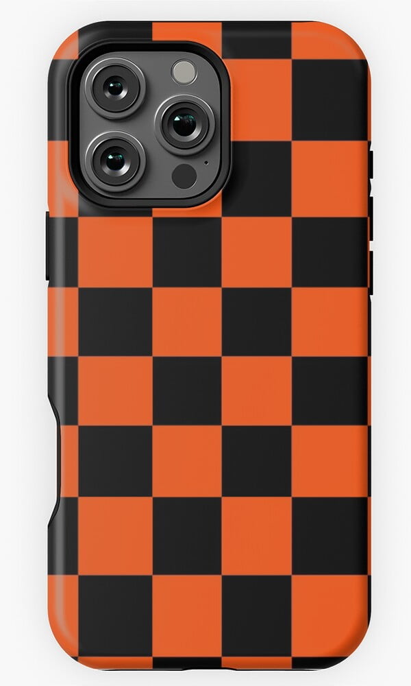 Black and Orange Checkerboard Phone Case for iPhone 11 12 13 14 15 16 ...