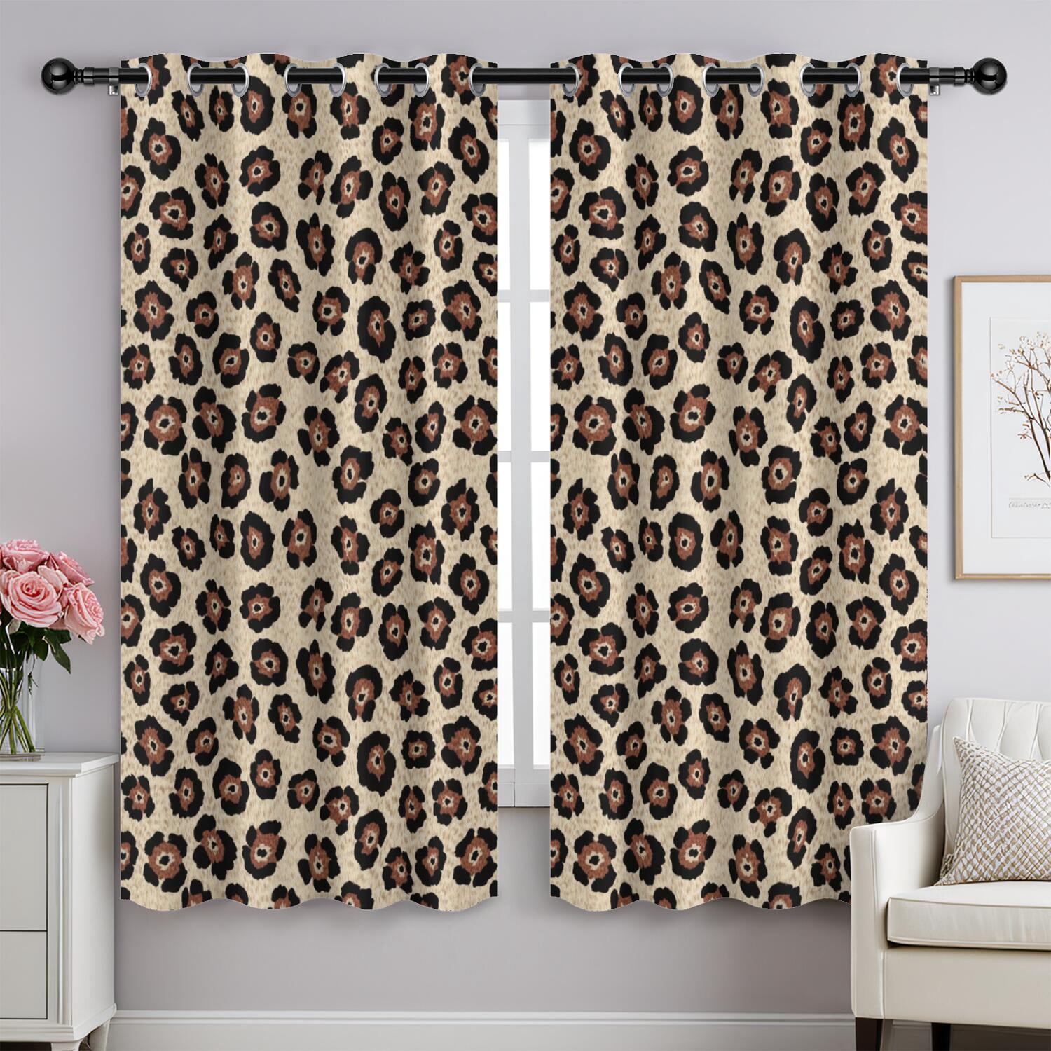 Black and Orange Leopard Print Blackout Curtains,Triple Weaved Fabric ...