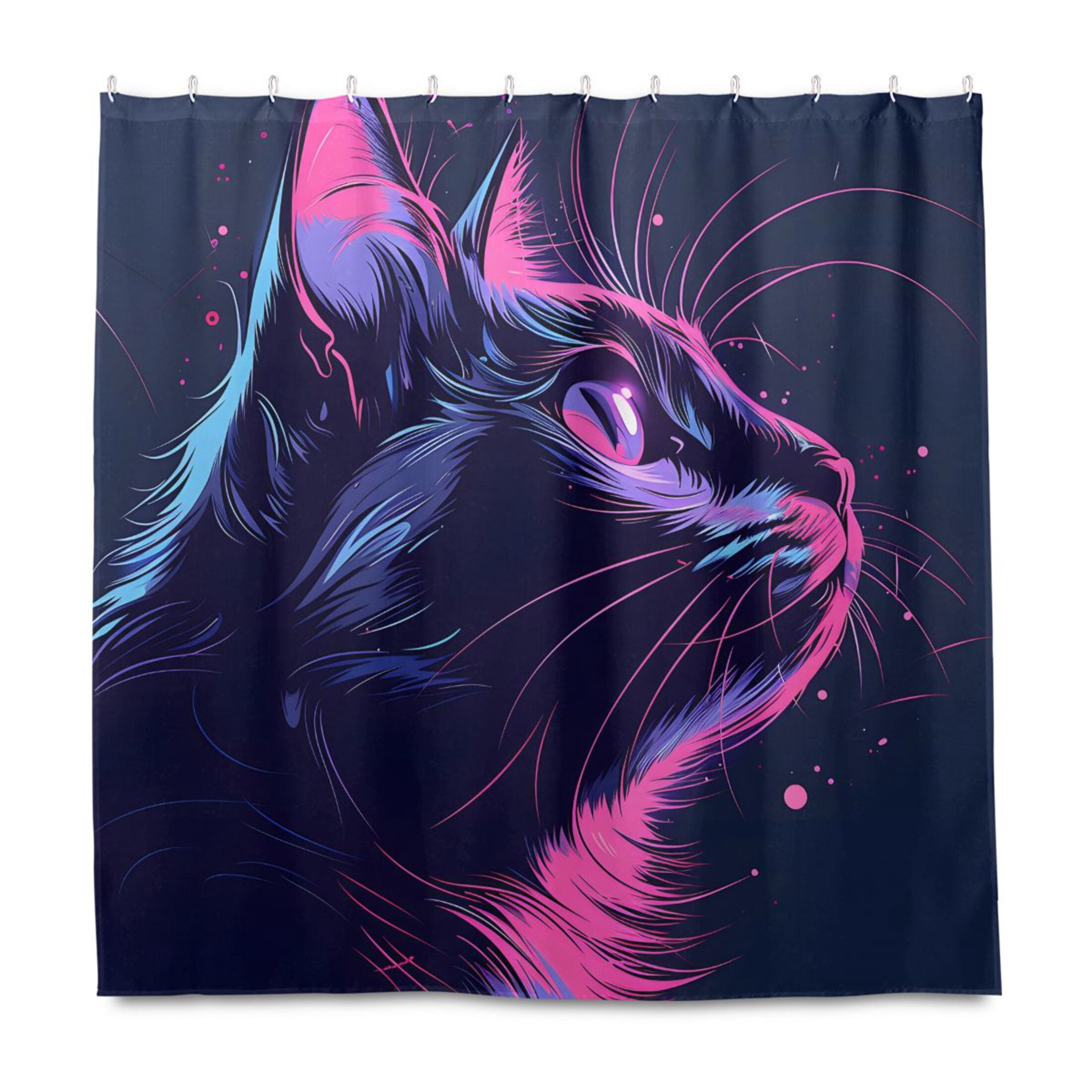 Black and Pink Cat Profile Shower Curtain Liners Waterproof 72 Inch ...