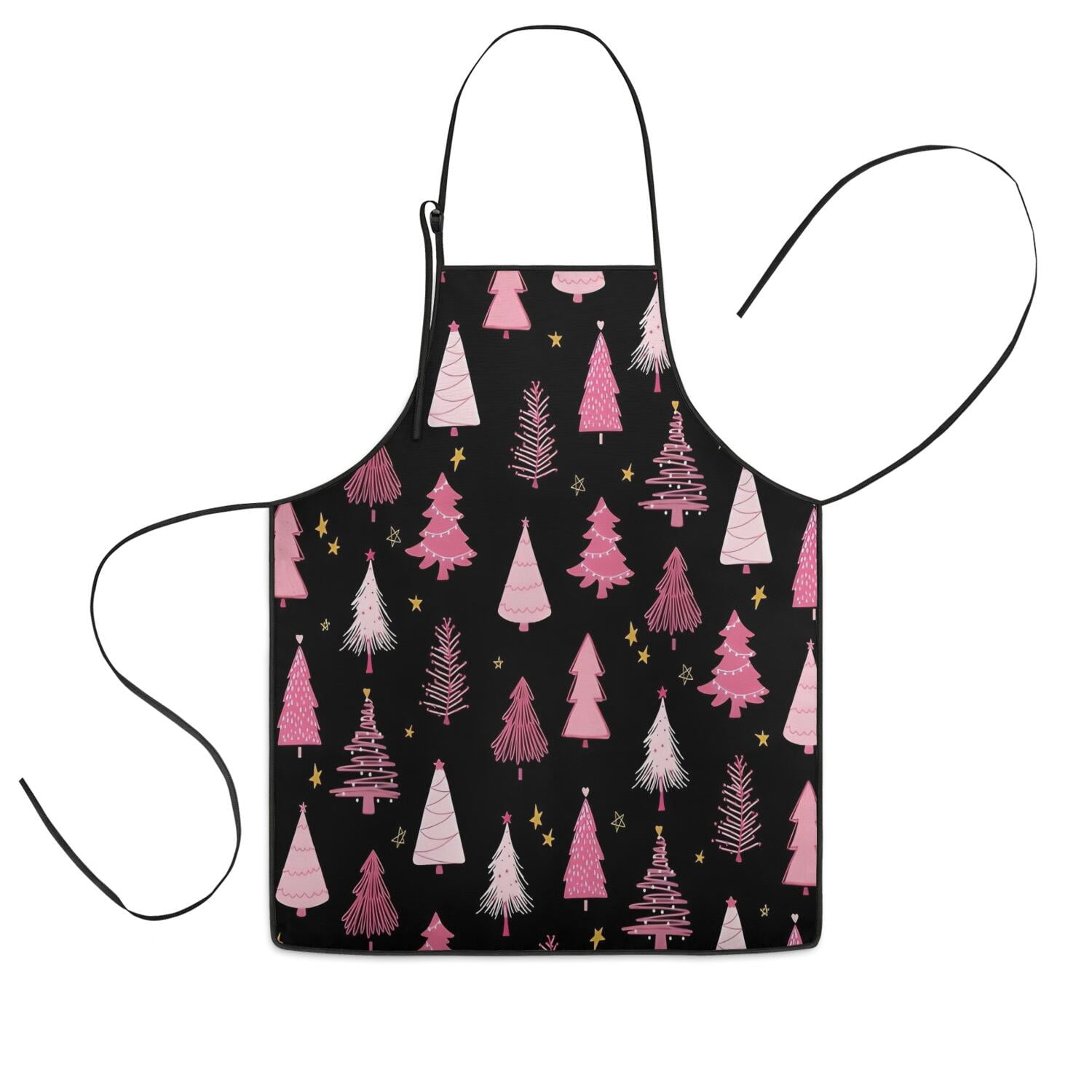 Black and Pink Christmas Tree Pattern Kids Aprons for Girls and Boys ...