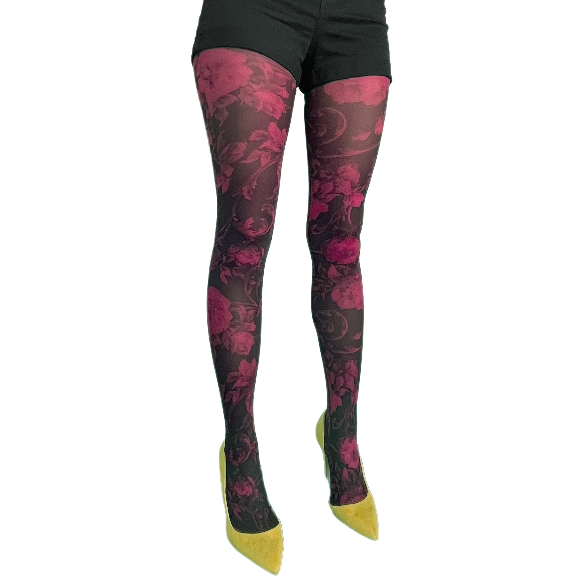 Black and Pink Floral Patterned Tights for All Women Malka Chic ...