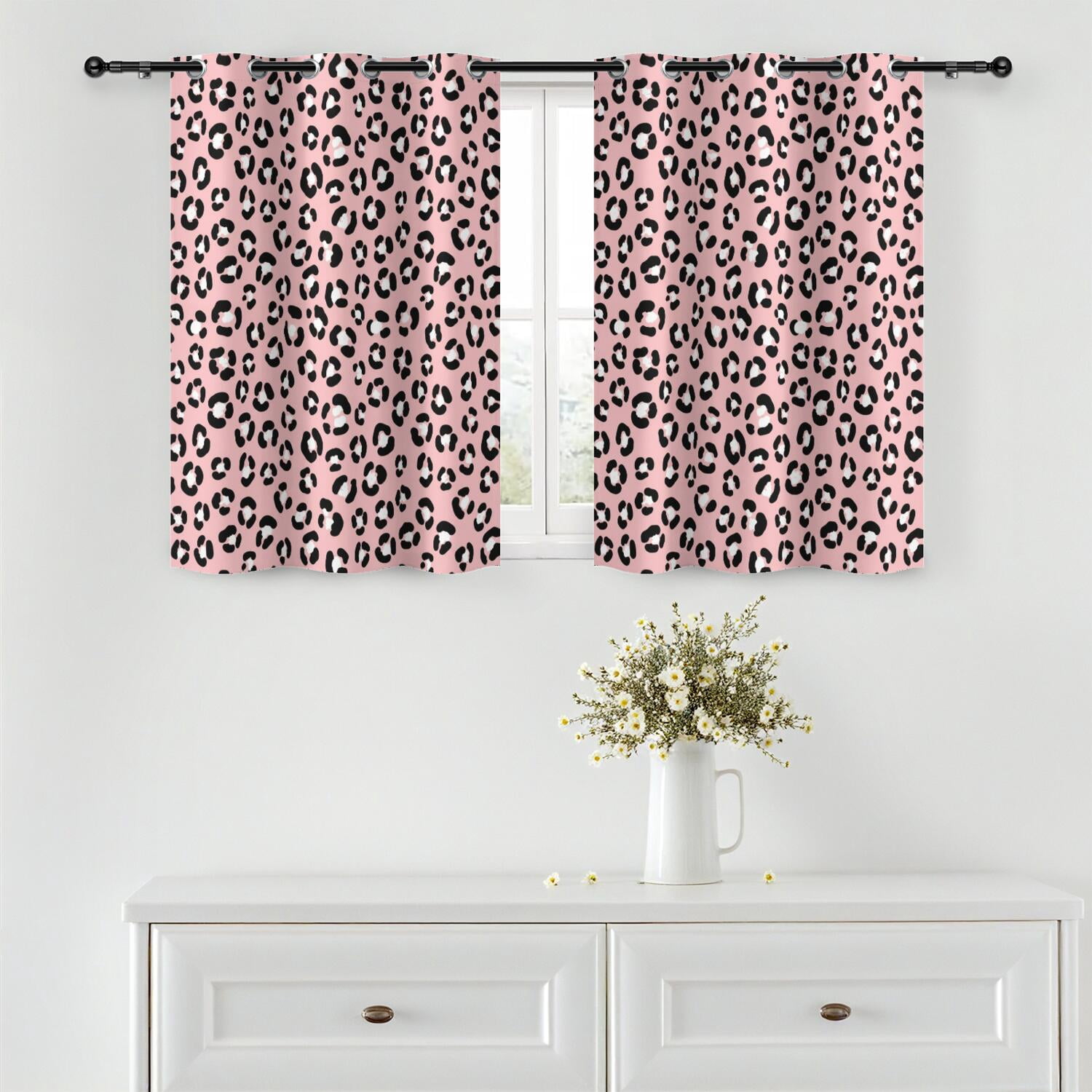 Black and Pink Leopard Print Blackout Curtains,Triple Weaved Fabric ...