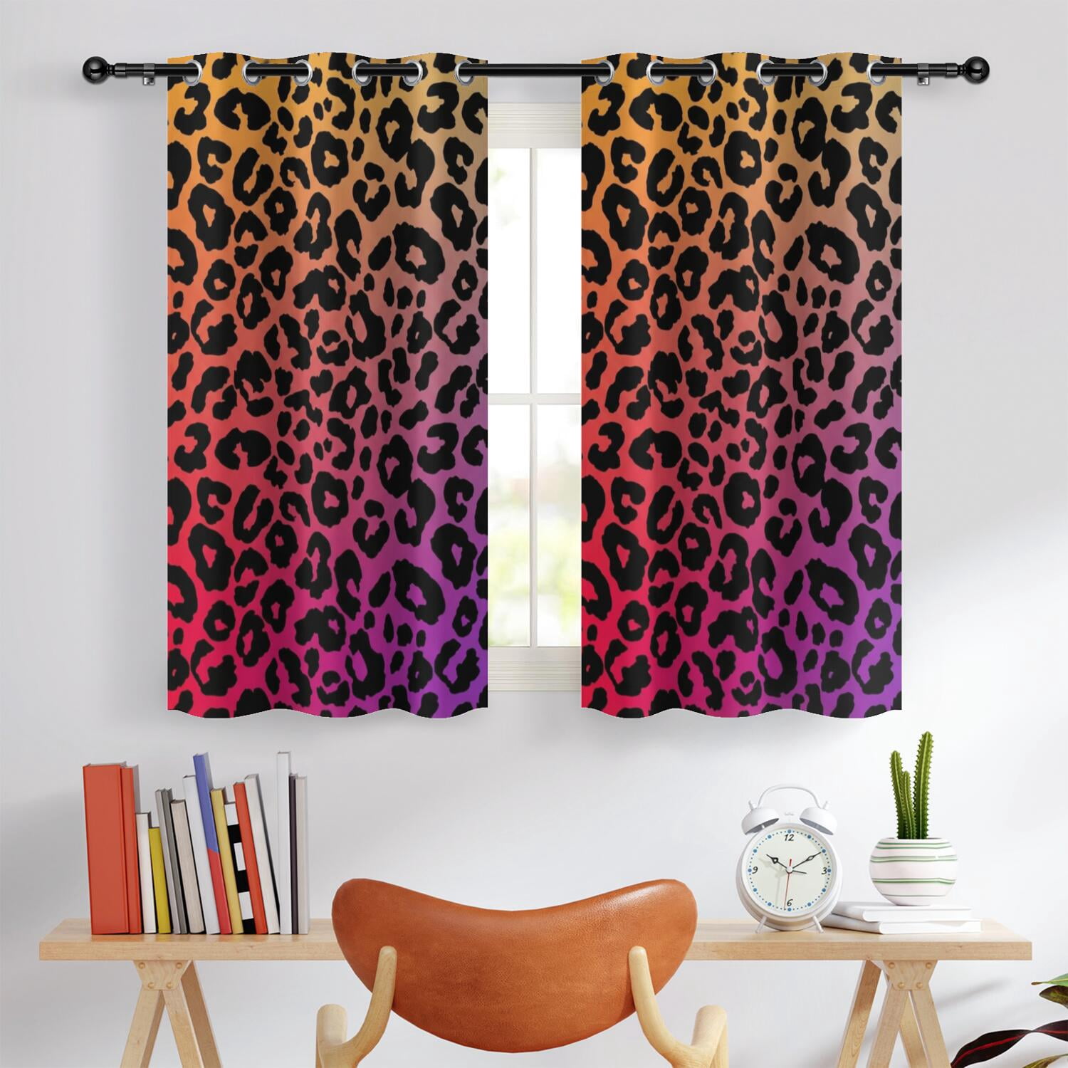 Black and Pink Leopard Print Blackout Curtains,Triple Weaved Fabric ...