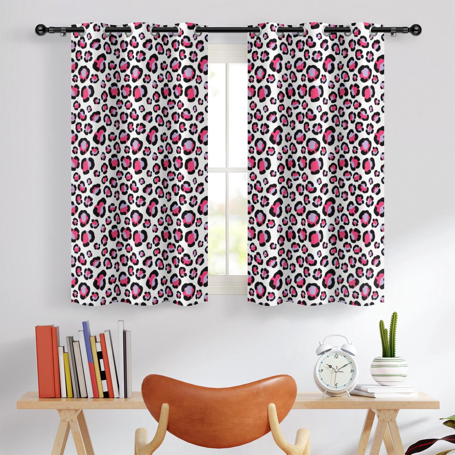 Black and Pink Leopard Print Blackout Curtains,Triple Weaved Fabric ...