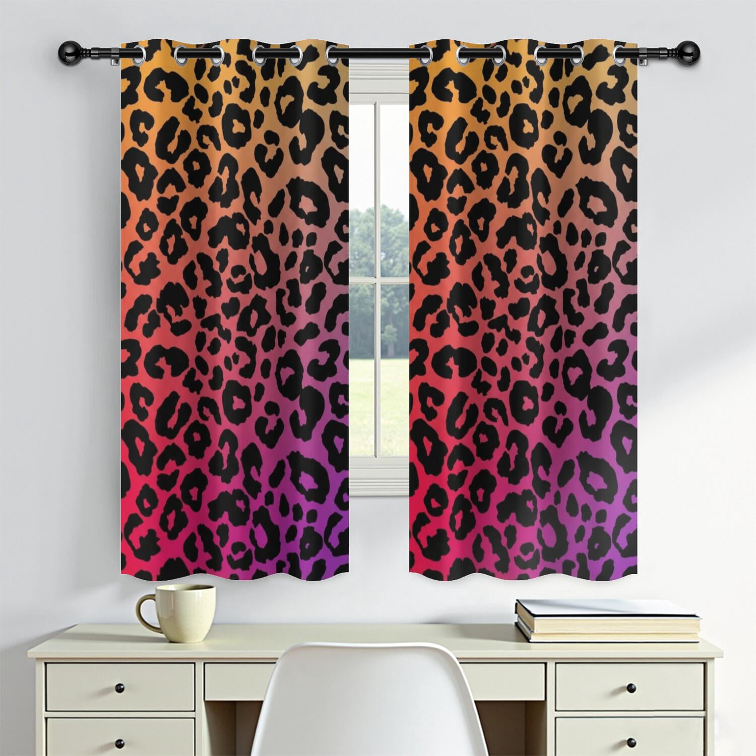 Black and Pink Leopard Print Blackout Curtains,Triple Weaved Fabric ...
