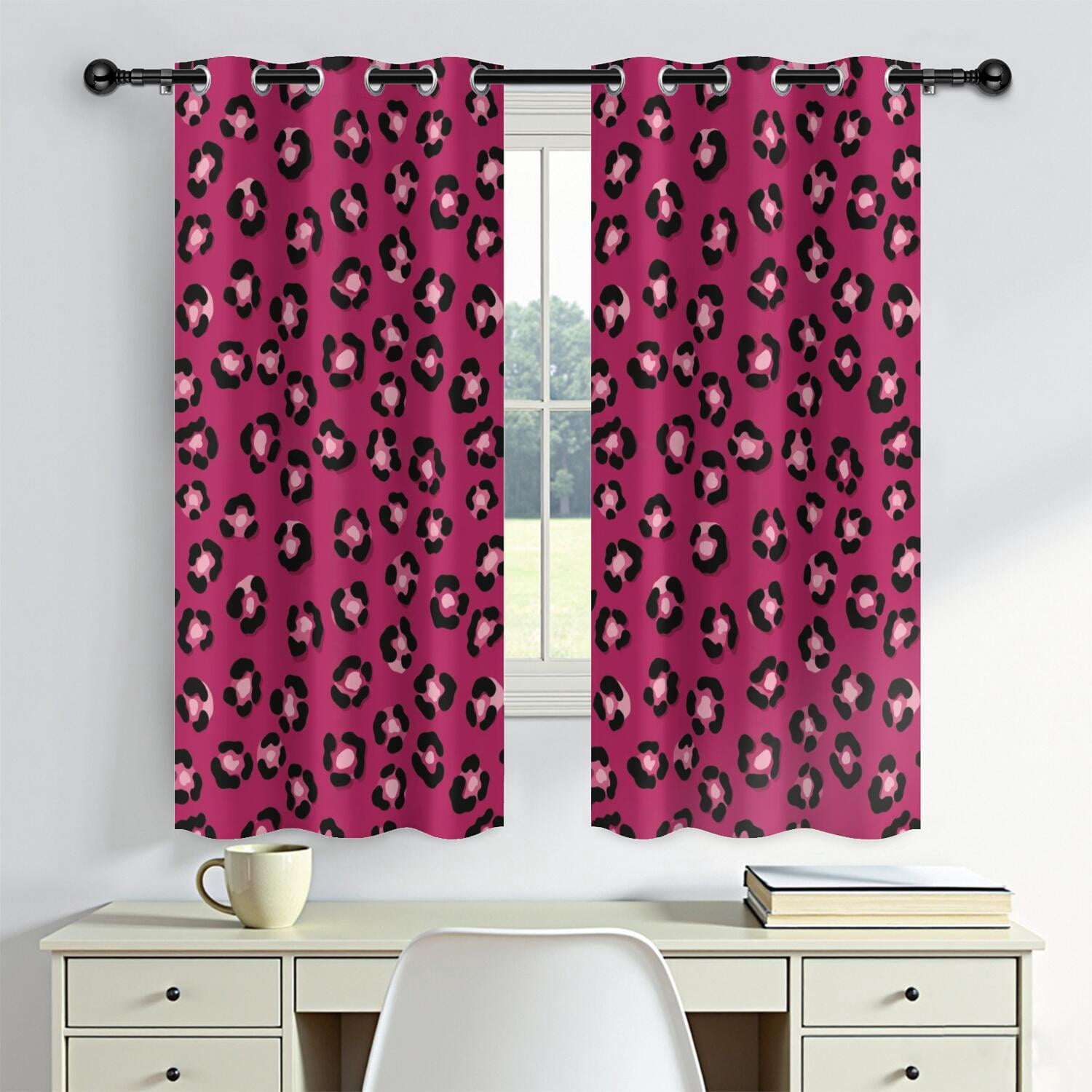 Black and Pink Leopard Print Blackout Curtains,Triple Weaved Fabric ...